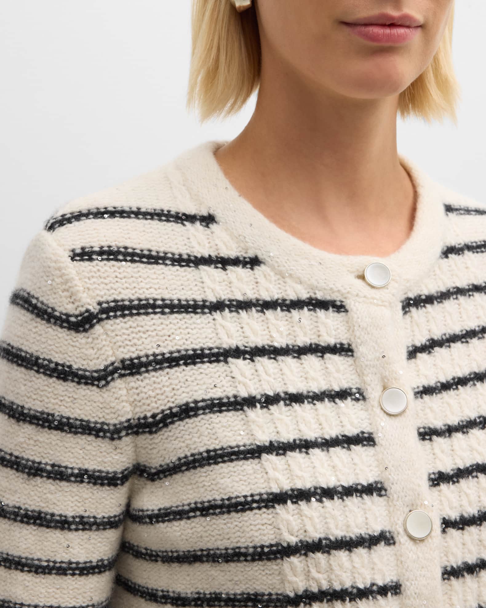 Autumn Cashmere Striped Cable-Knit Sequined Cashmere Jacket | Neiman Marcus
