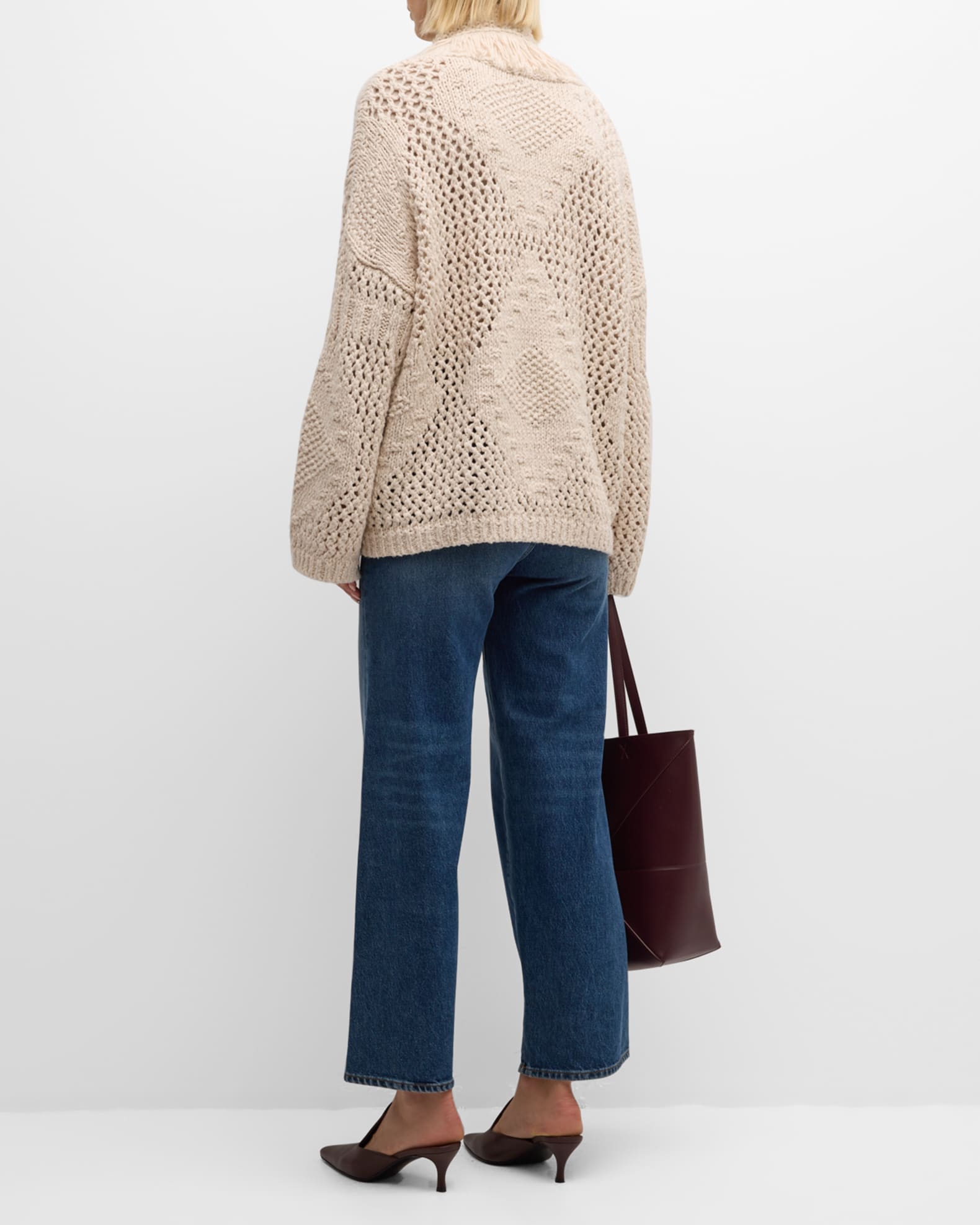 Autumn Cashmere Fringe-Trim Diamond Knit Jacket | Neiman Marcus