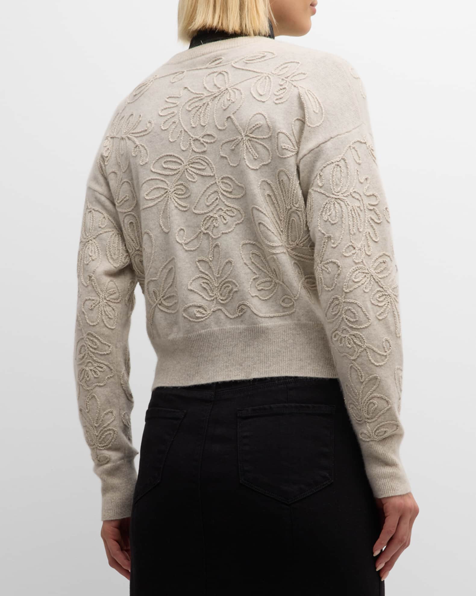 Autumn Cashmere Floral-Embroidered Cashmere Cardigan | Neiman Marcus