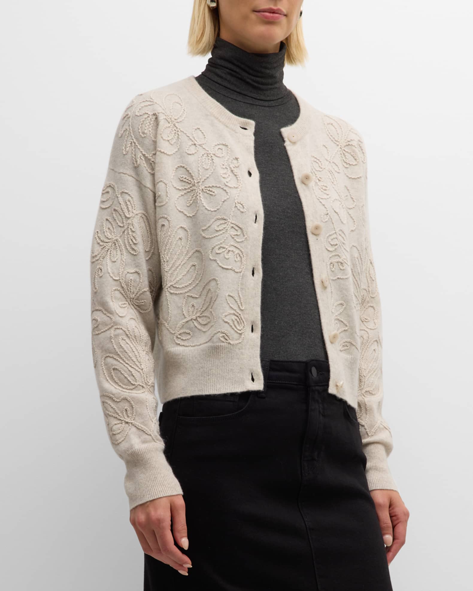 Autumn Cashmere Floral-Embroidered Cashmere Cardigan | Neiman Marcus