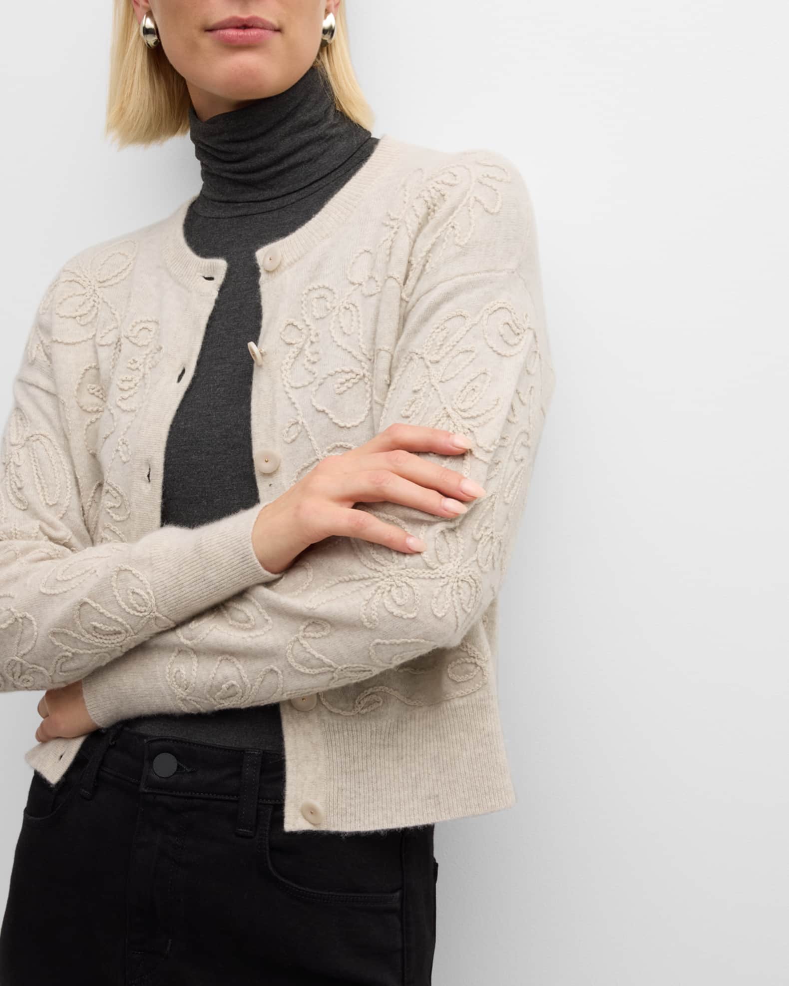 Autumn Cashmere Floral-Embroidered Cashmere Cardigan | Neiman Marcus