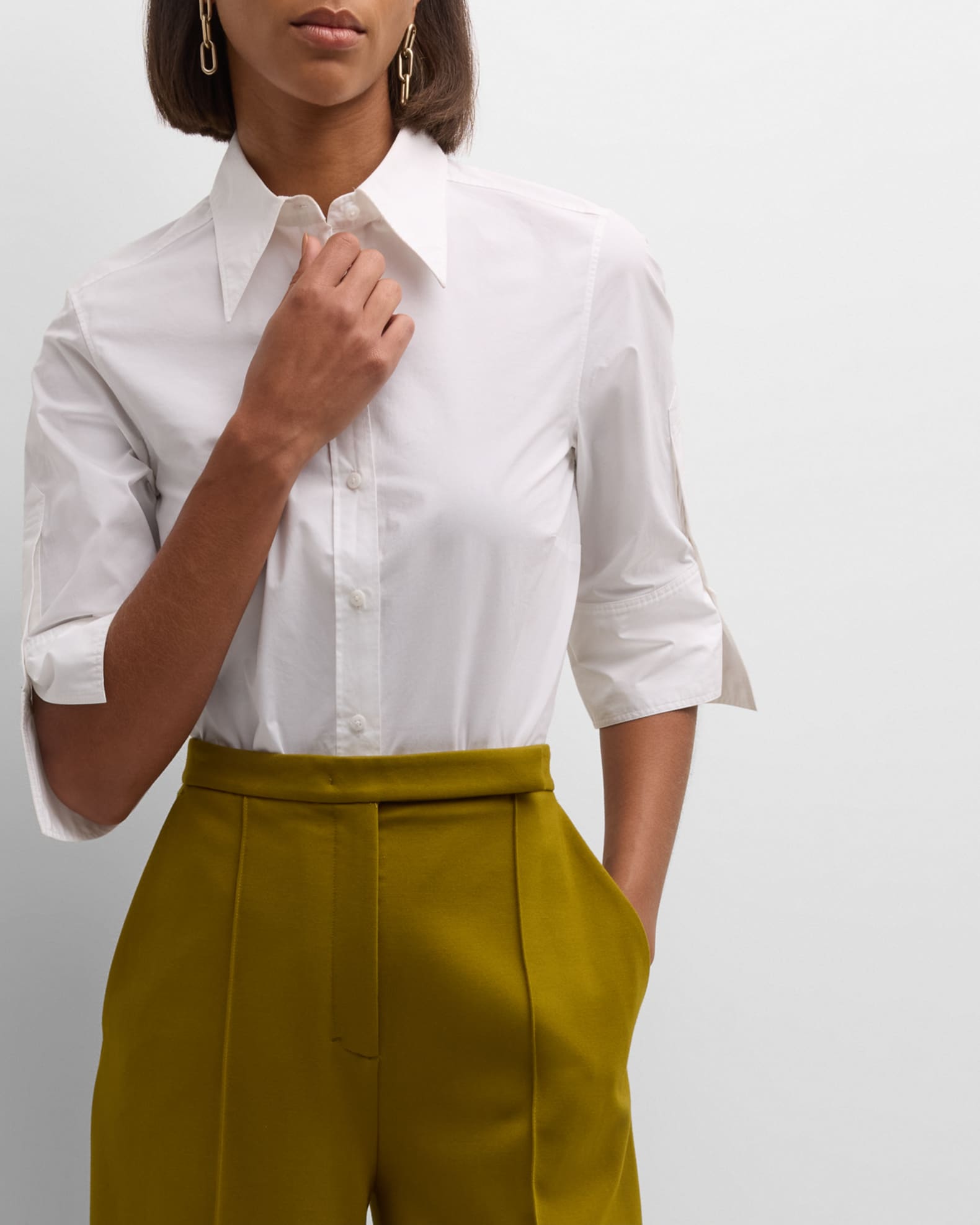 DOROTHEE SCHUMACHER Poplin Power Elbow-Sleeve Blouse | Neiman Marcus