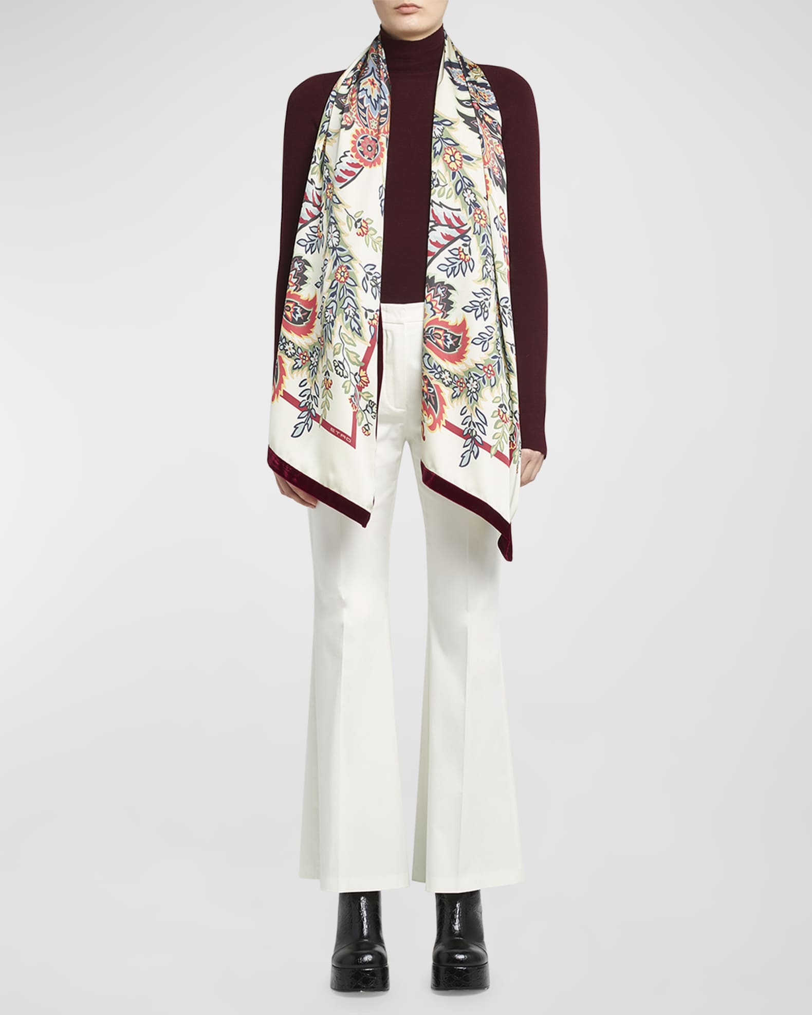 Etro Bohemian Print Scarf With Velvet Trim | Neiman Marcus