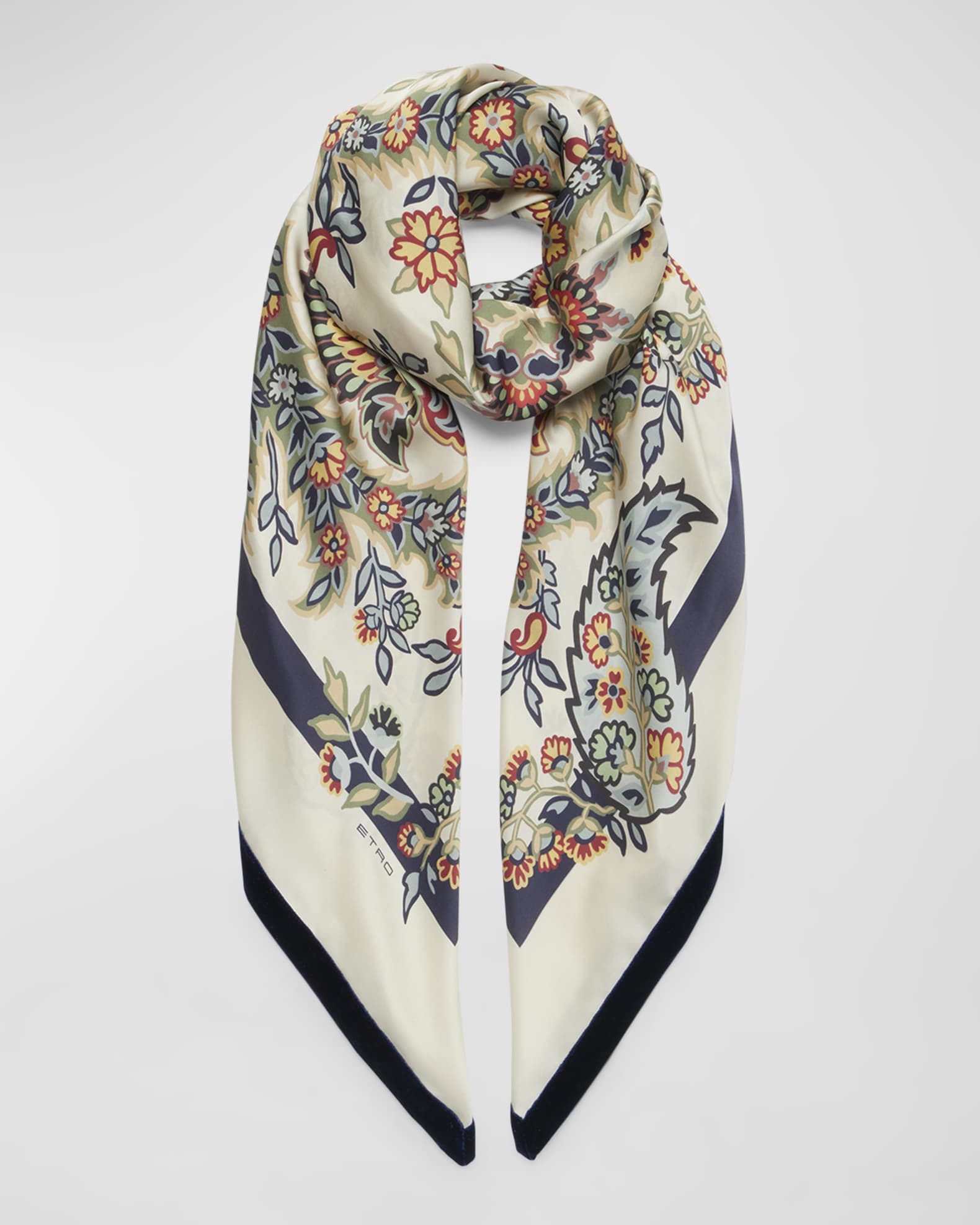 Etro Floral Silk Shawl With Velvet Trim | Neiman Marcus