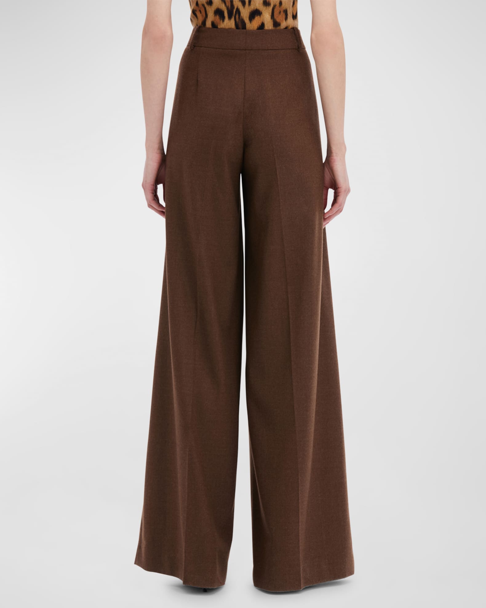 Oscar de la Renta Mixed Wool Flannel Pleated Wide-Leg Pants | Neiman Marcus