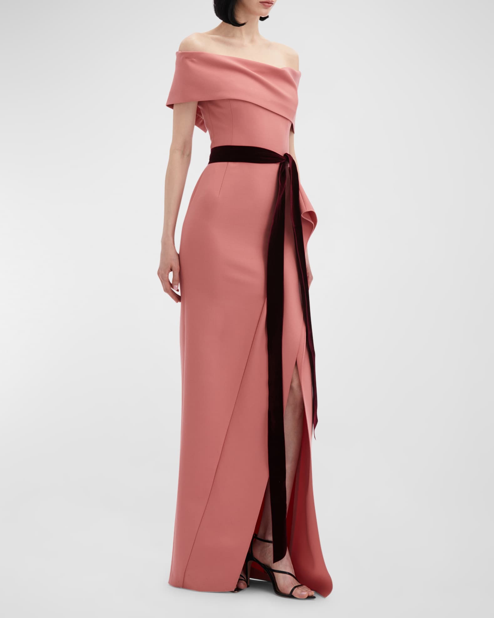 Oscar de la Renta Off-The-Shoulder Draped Slit Column Gown | Neiman Marcus