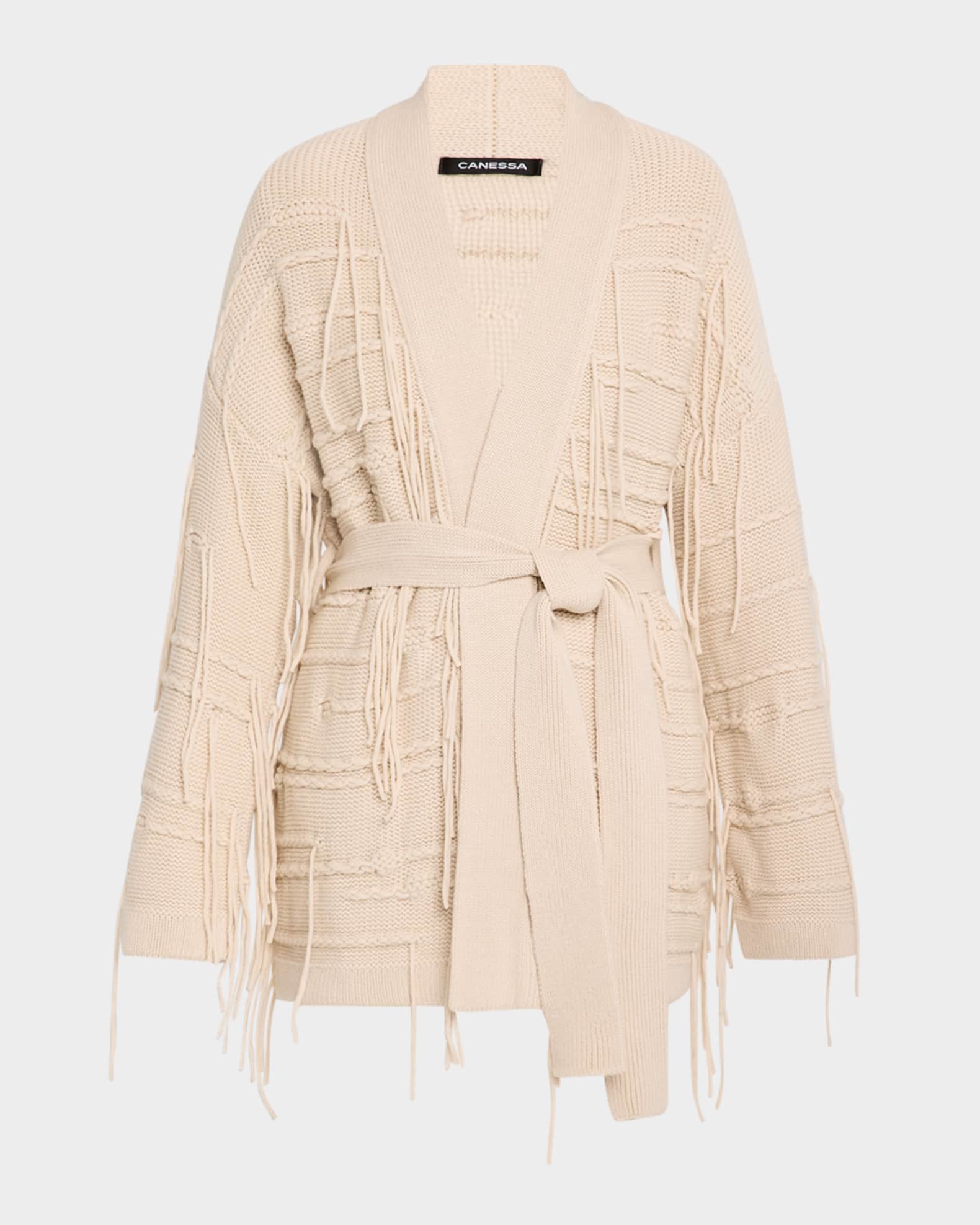 CANESSA Butterfly Crochet and Fringe Cashmere Cardigan | Neiman Marcus