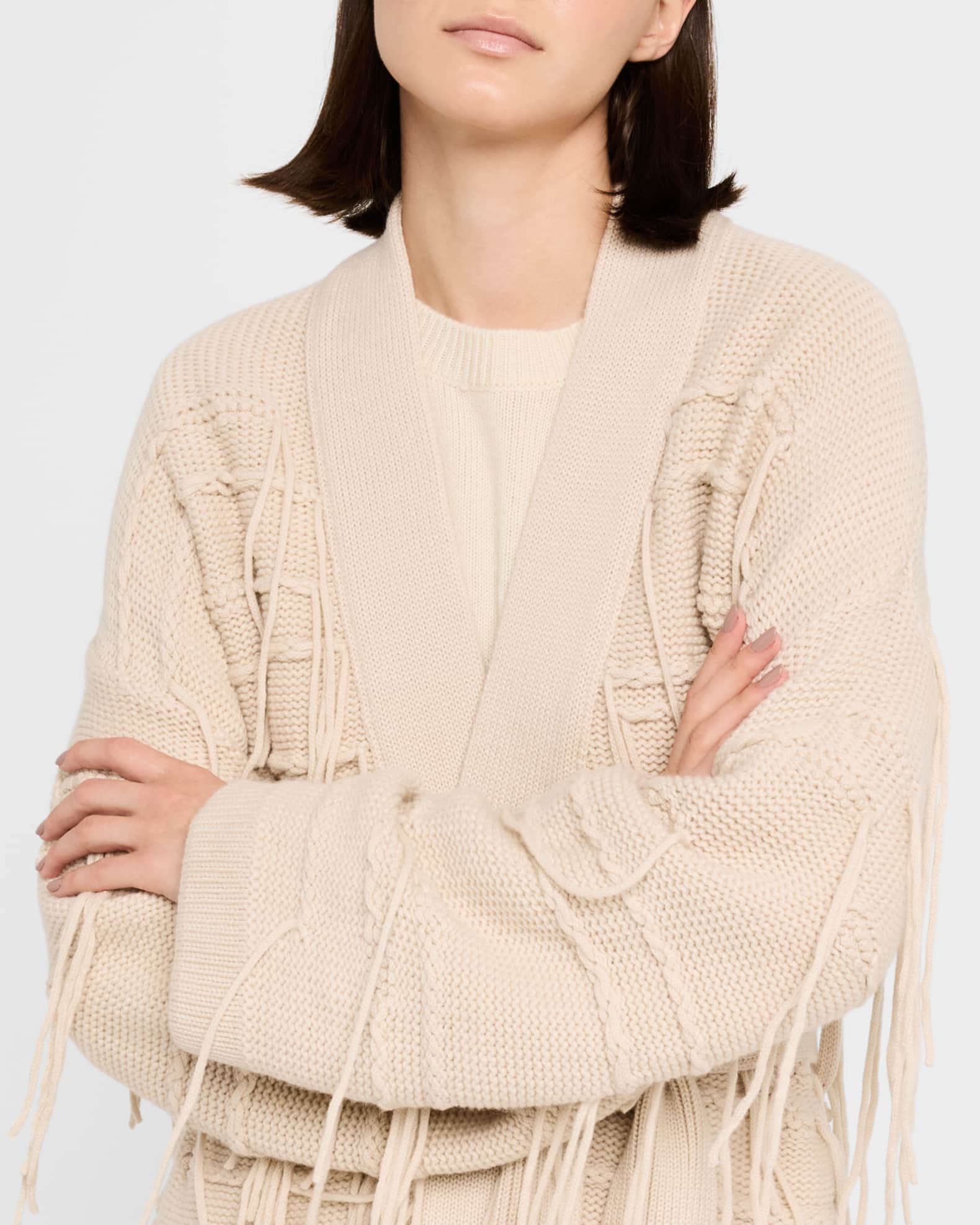 CANESSA Butterfly Crochet and Fringe Cashmere Cardigan | Neiman Marcus