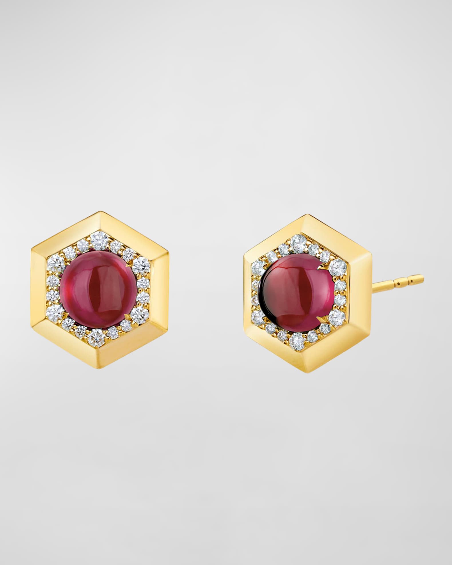 Syna 18K Yellow Gold Hex Gemstone Stud Earrings with Diamonds | Neiman Marcus