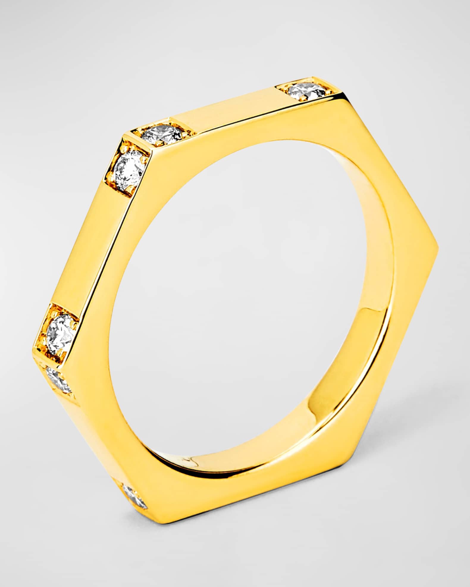 Syna 18K Yellow Gold Hex Band with Diamonds, Size 6.5 | Neiman Marcus
