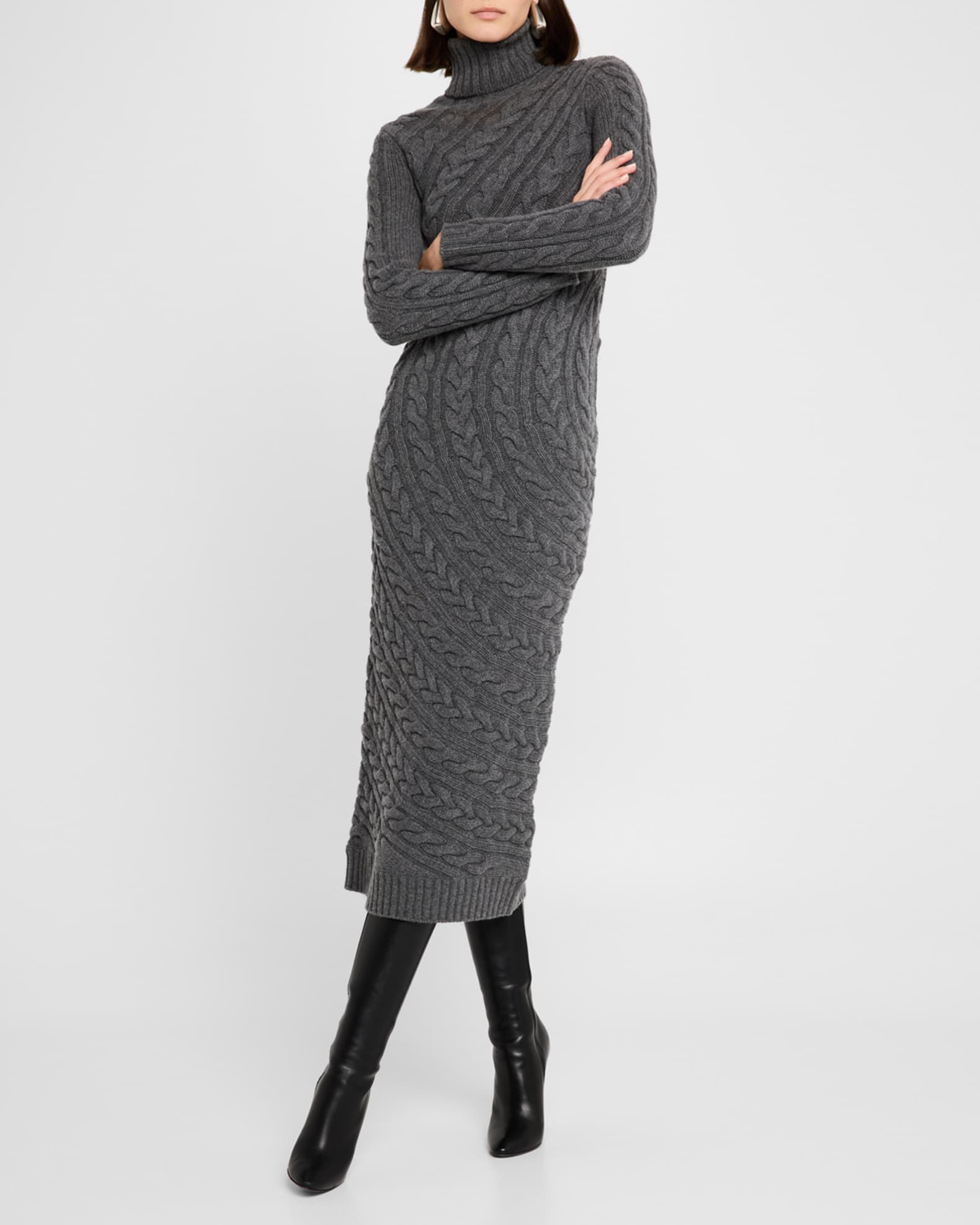 Max Mara Arte Turtleneck Cable-Knit Maxi Sweater Dress | Neiman Marcus
