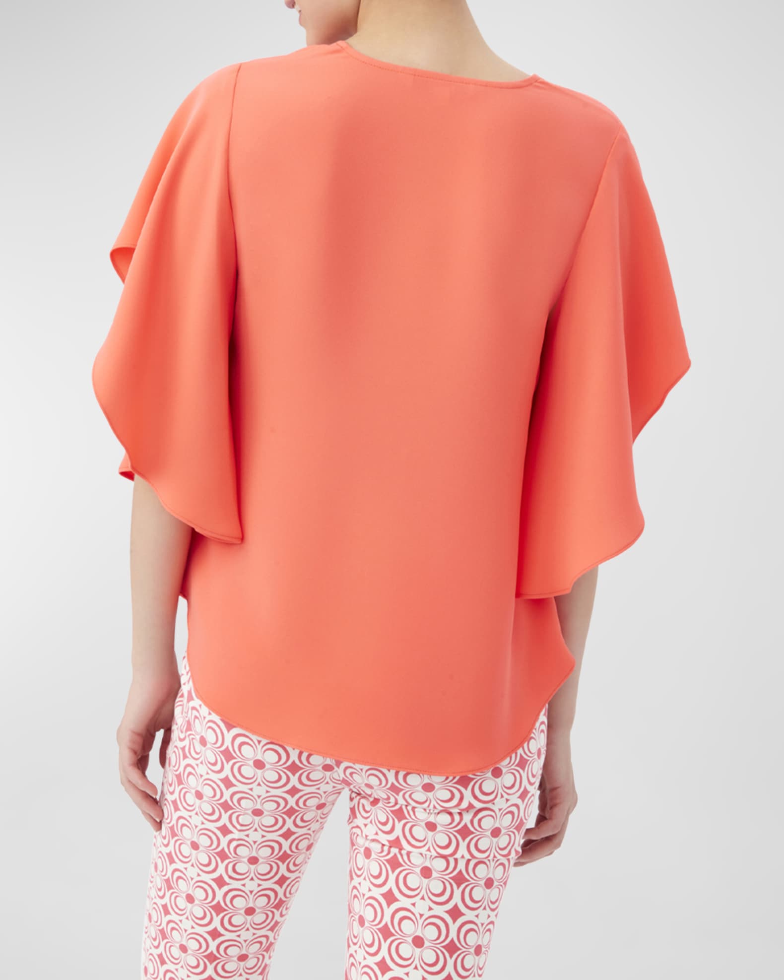 Trina Turk Moore Silky Flutter-Sleeve Top | Neiman Marcus