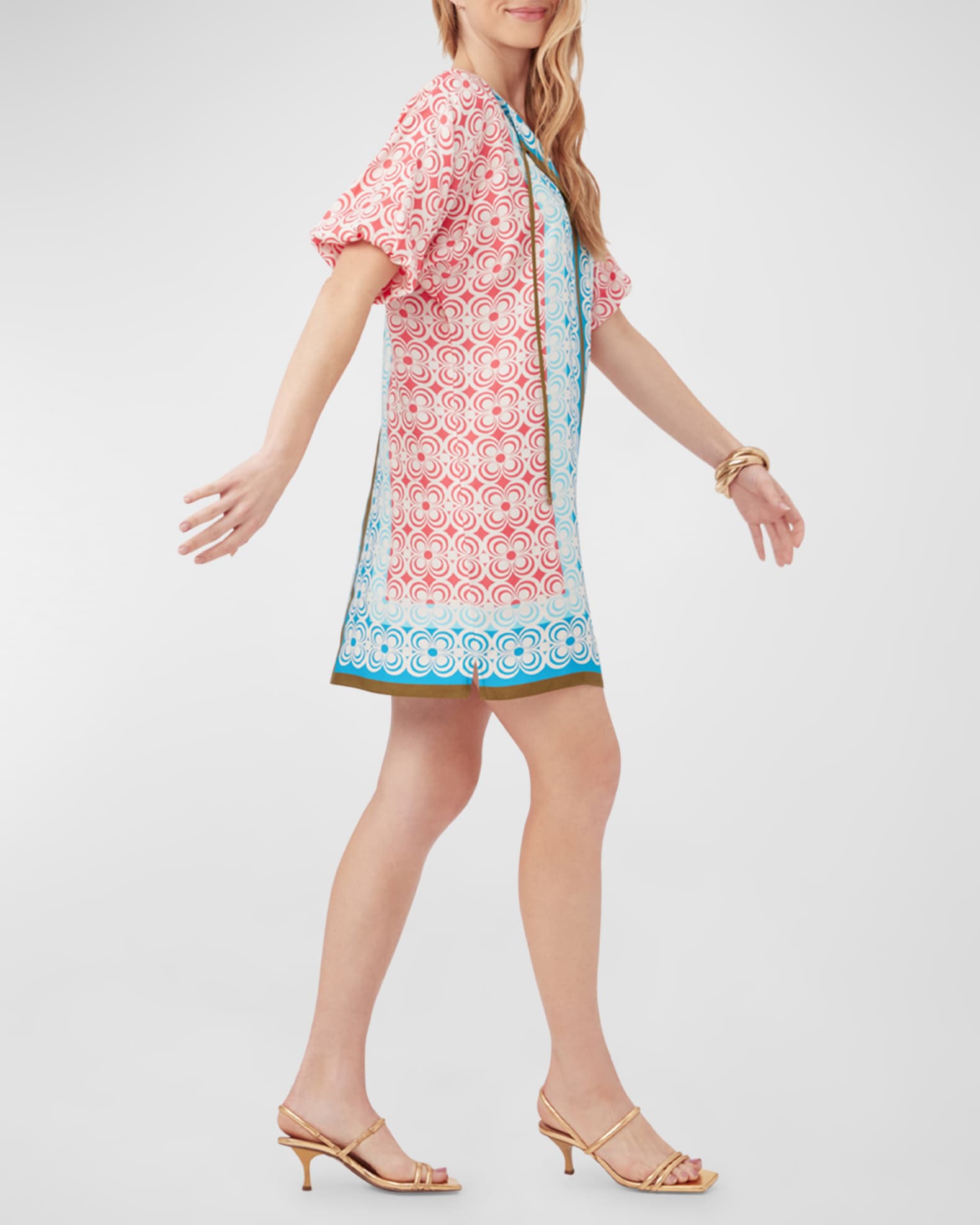 Trina Turk Floria Colorblock Floral-Print Mini Dress | Neiman Marcus