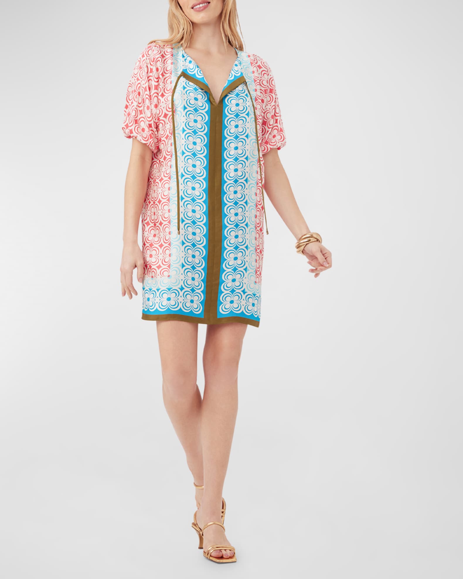 Trina Turk Floria Colorblock Floral-Print Mini Dress | Neiman Marcus