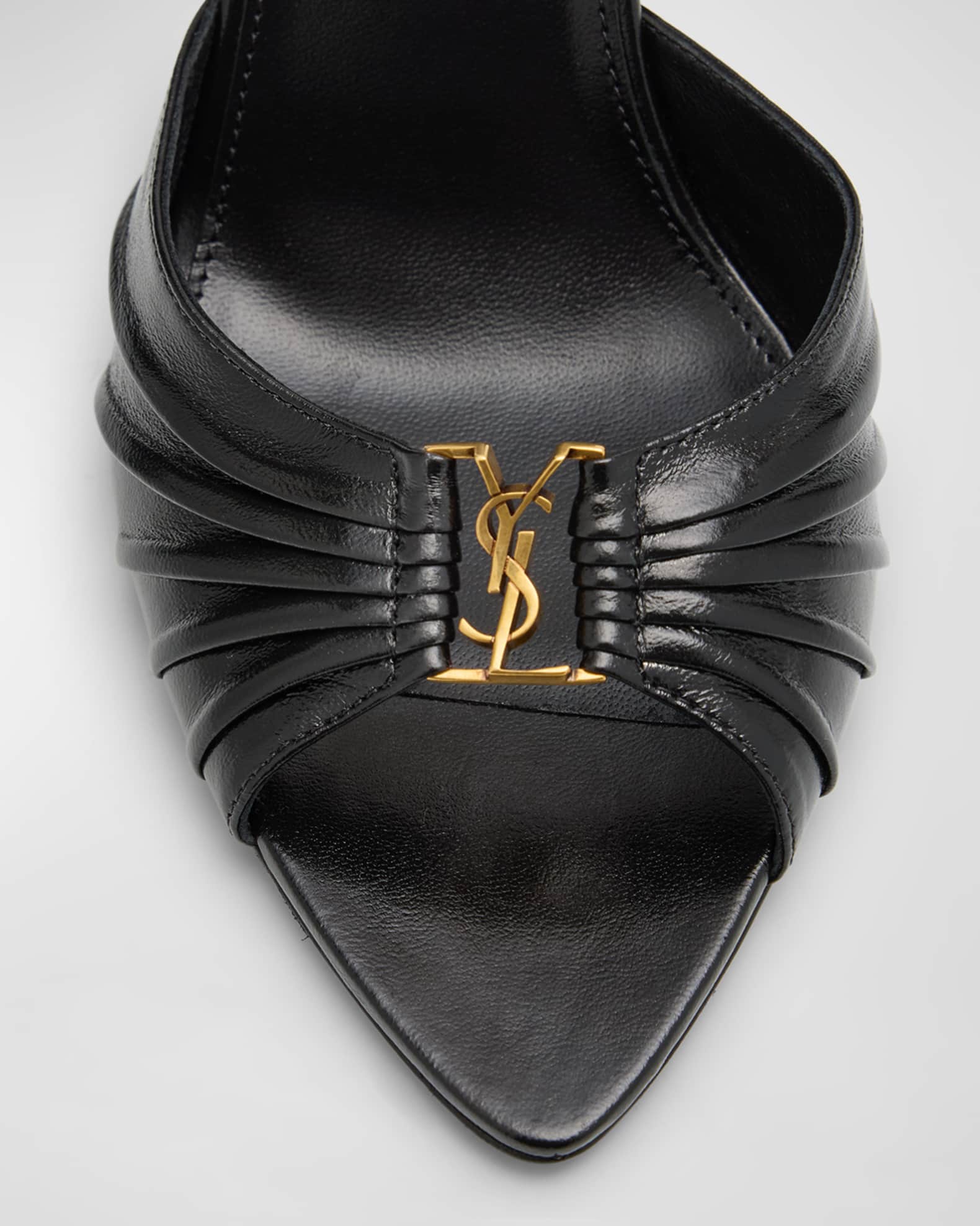 Babylone YSL Ruched Leather Mule Sandals | Neiman Marcus