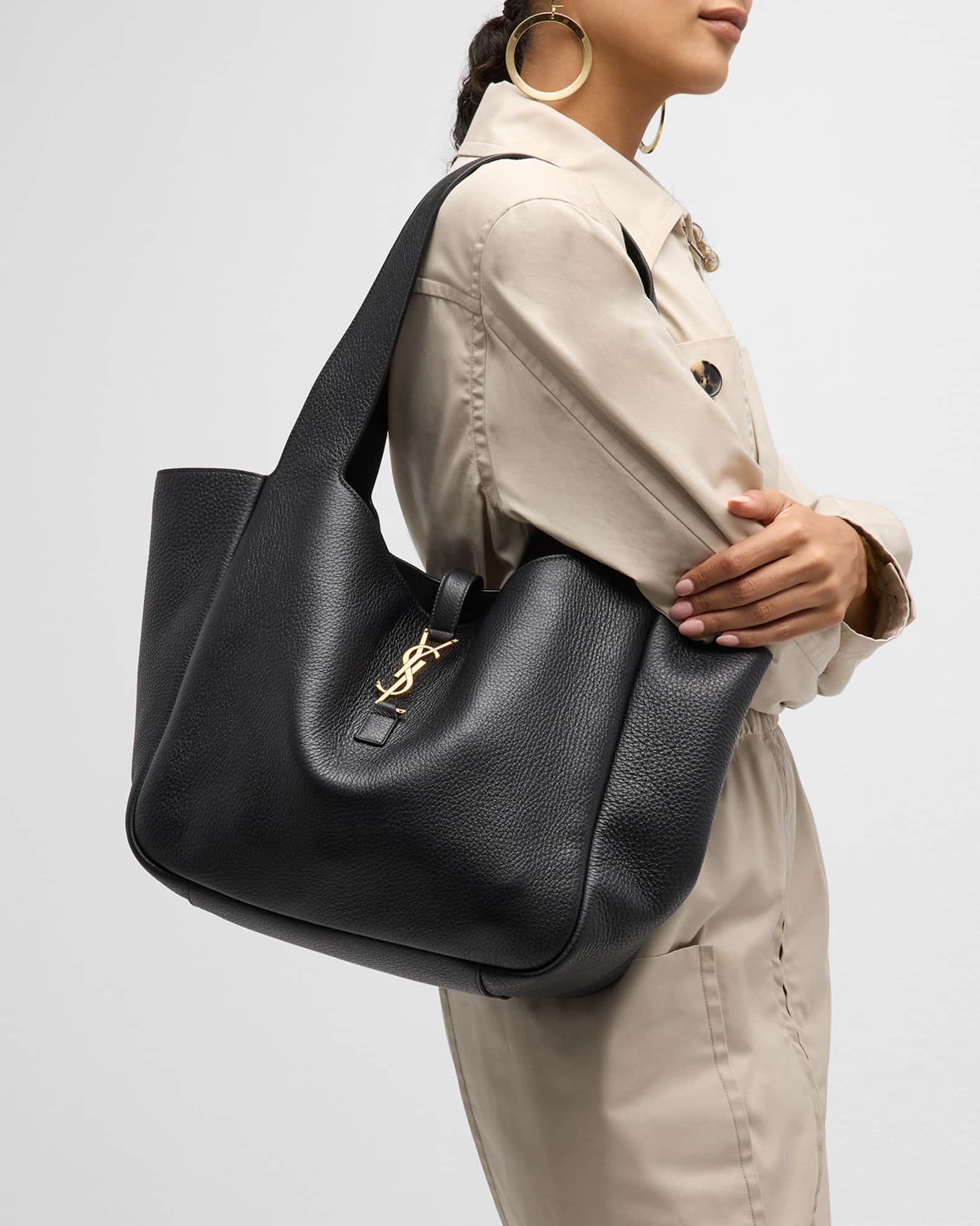 Saint Laurent Bea YSL Tote Bag in Deer Leather | Neiman Marcus