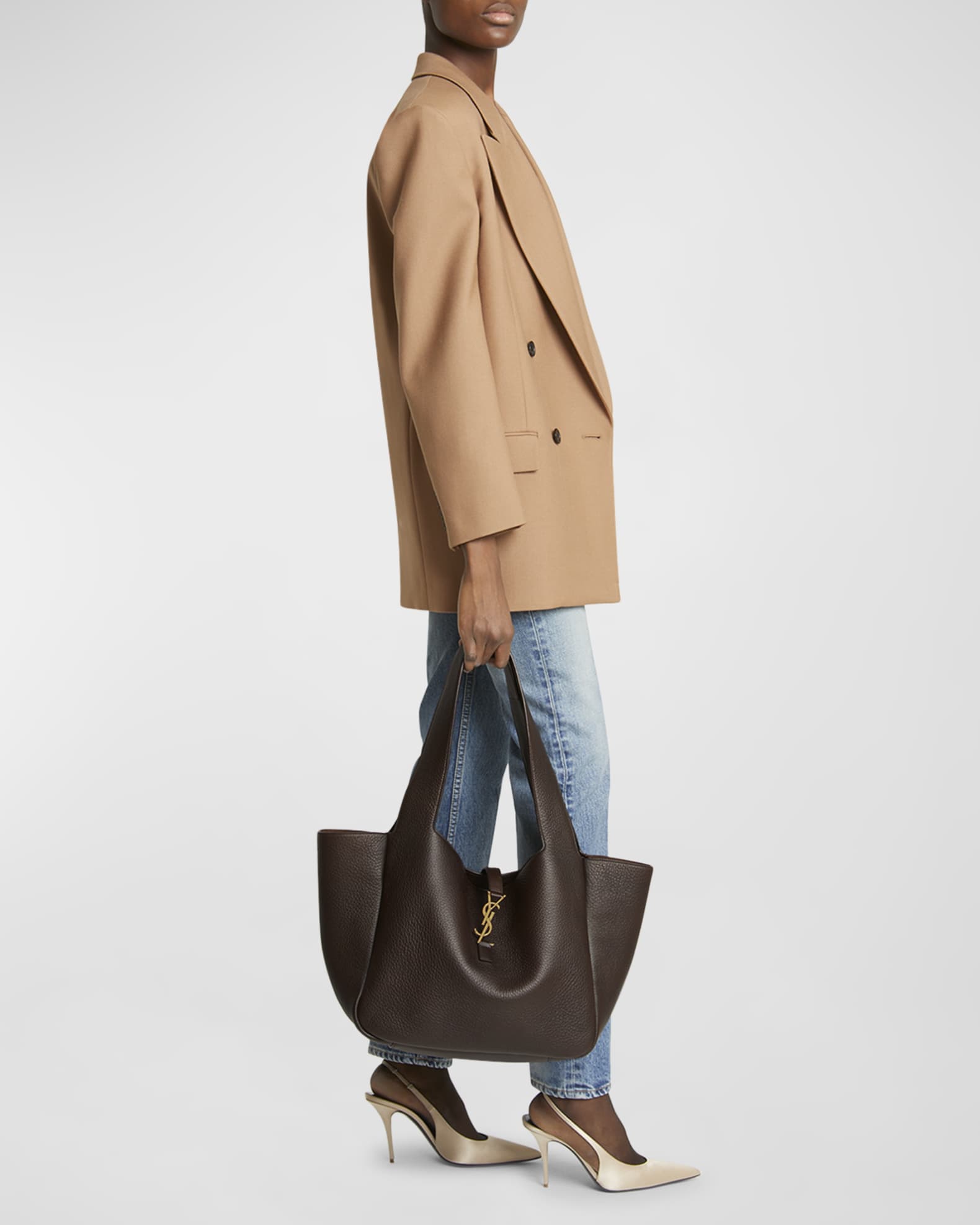 Saint Laurent Bea YSL Tote Bag in Deer Leather | Neiman Marcus