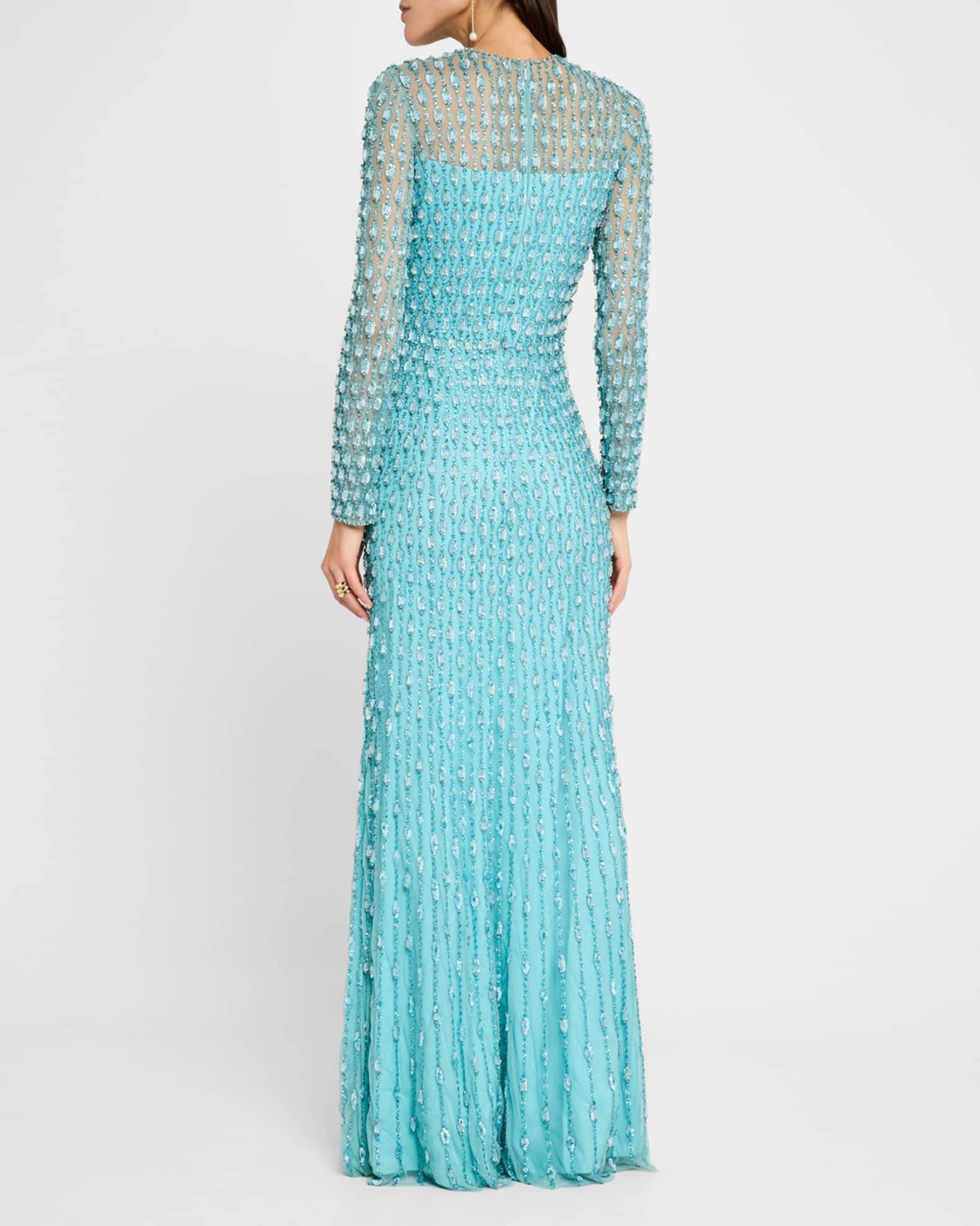 Jenny Packham Nova Crystal Long-Sleeve Illusion Gown | Neiman Marcus