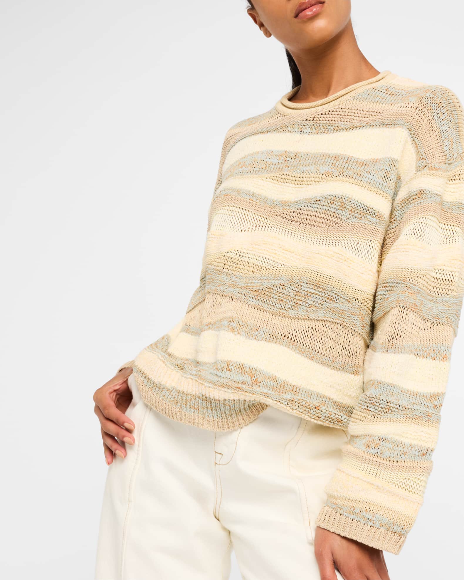 Ulla Johnson Francie Striped Crewneck Cotton Knit Sweater | Neiman Marcus