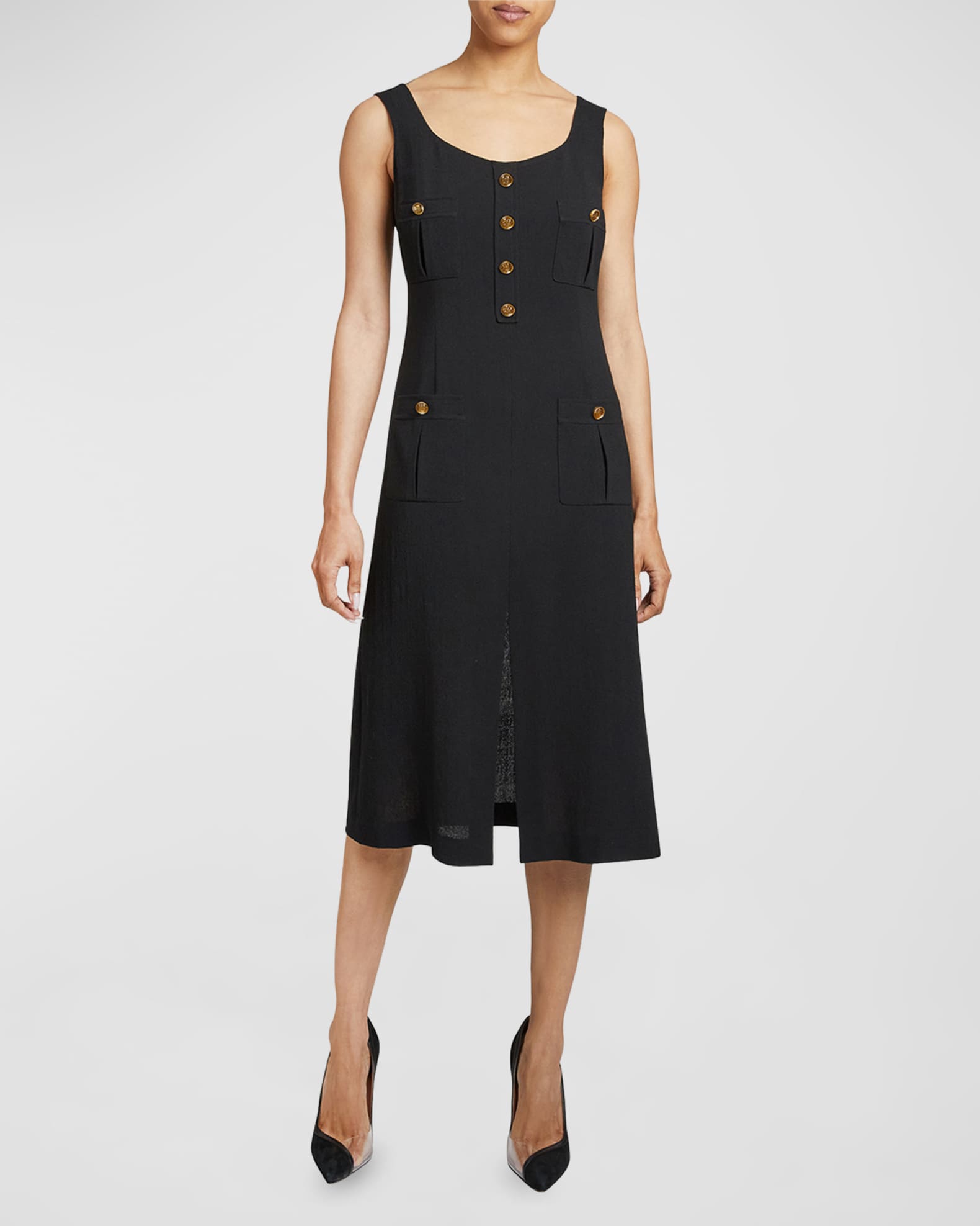 Santorelli Fanny Button-Embellished Crepe Dress | Neiman Marcus