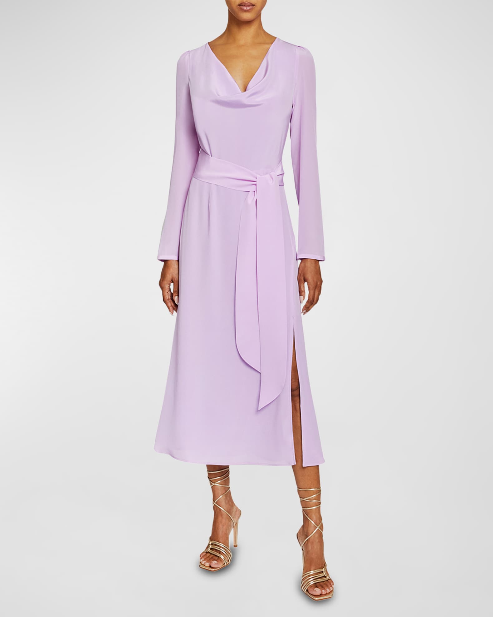 Santorelli Piper Cowl-Neck Silk Crepe De Chine Midi Dress | Neiman Marcus