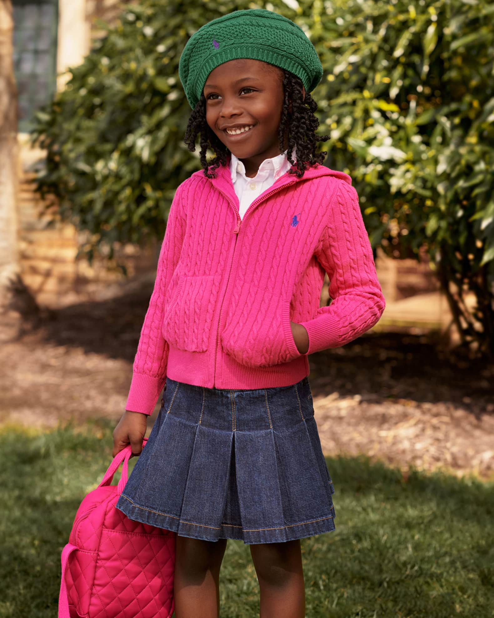 Girl's Cotton Mini Cable-Knit Zip Sweater | Neiman Marcus
