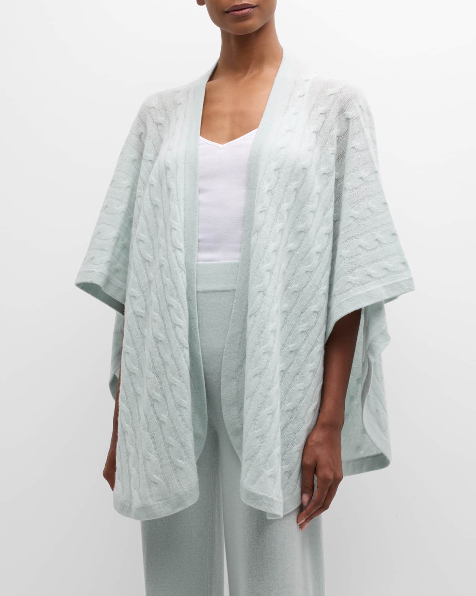 Neiman Marcus Cashmere Collection Cashmere Cable-Knit Cape | Neiman Marcus