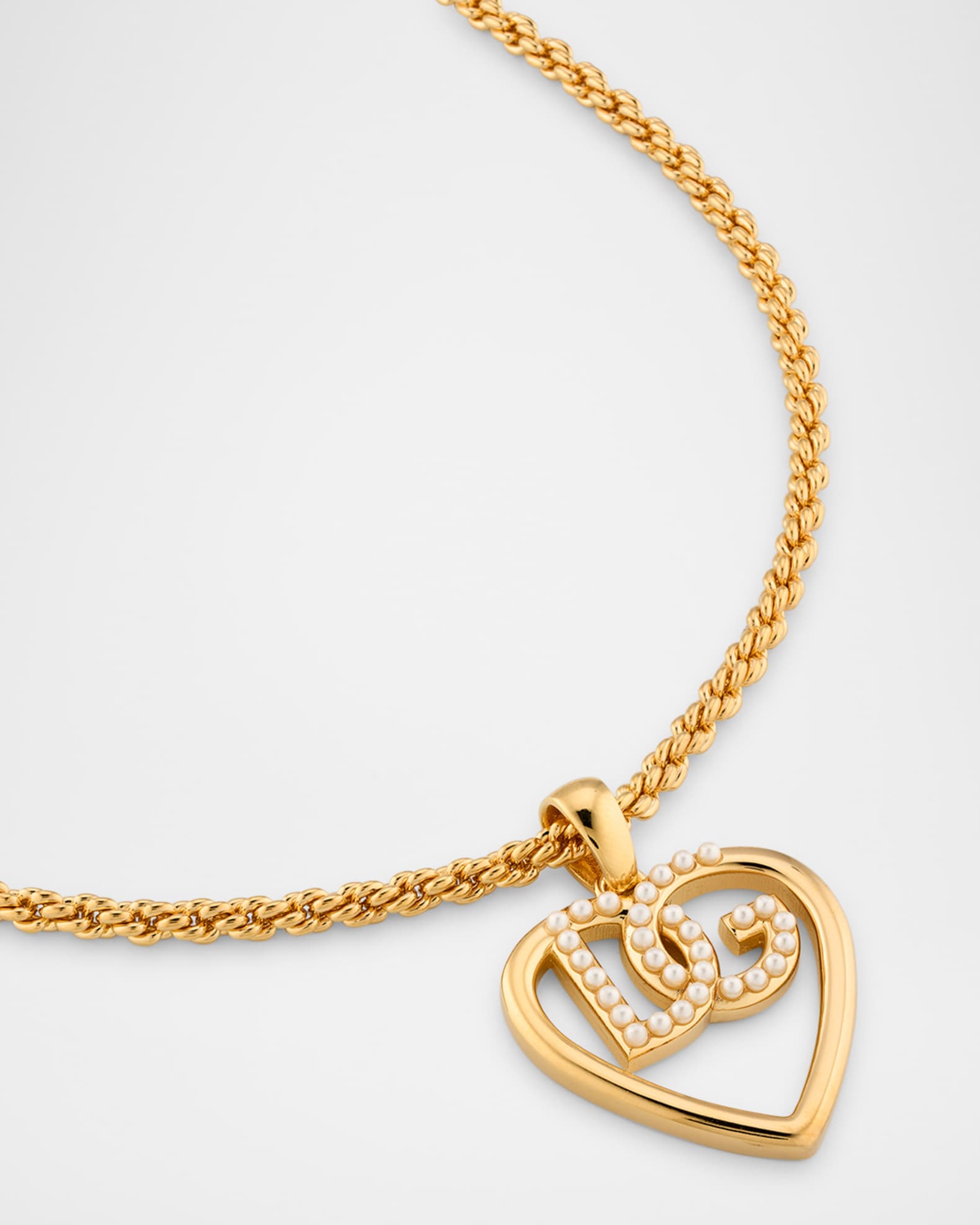 Dolce&Gabbana Embellished DG Logo Heart Pendant Necklace | Neiman Marcus