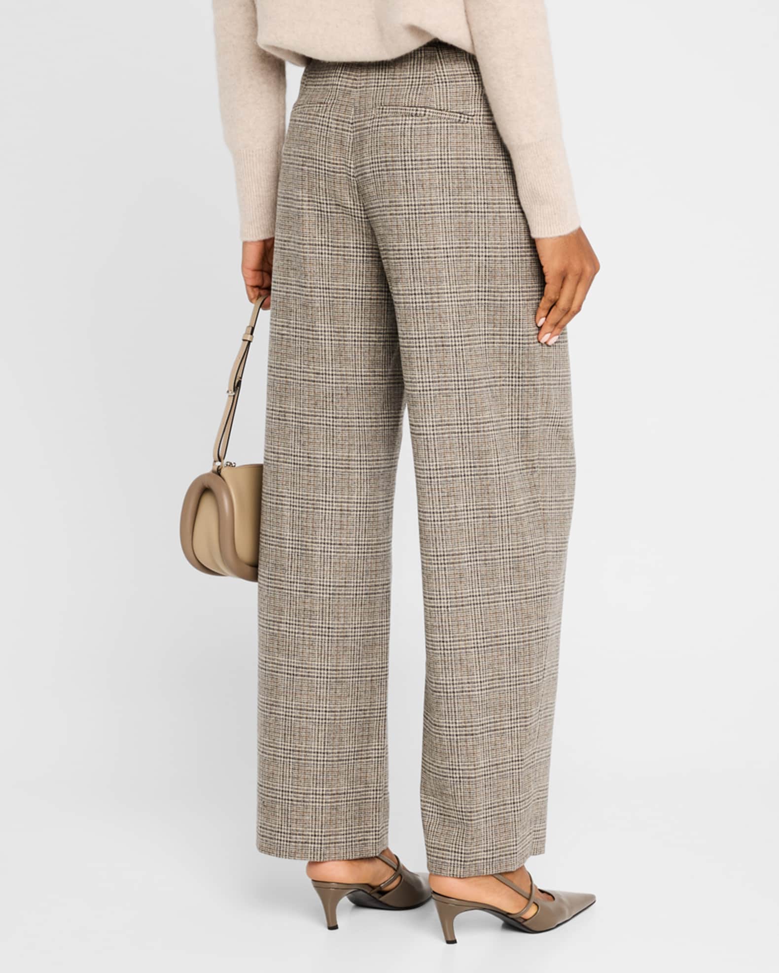 Vince High-Rise Wool-Blend Plaid Trousers | Neiman Marcus