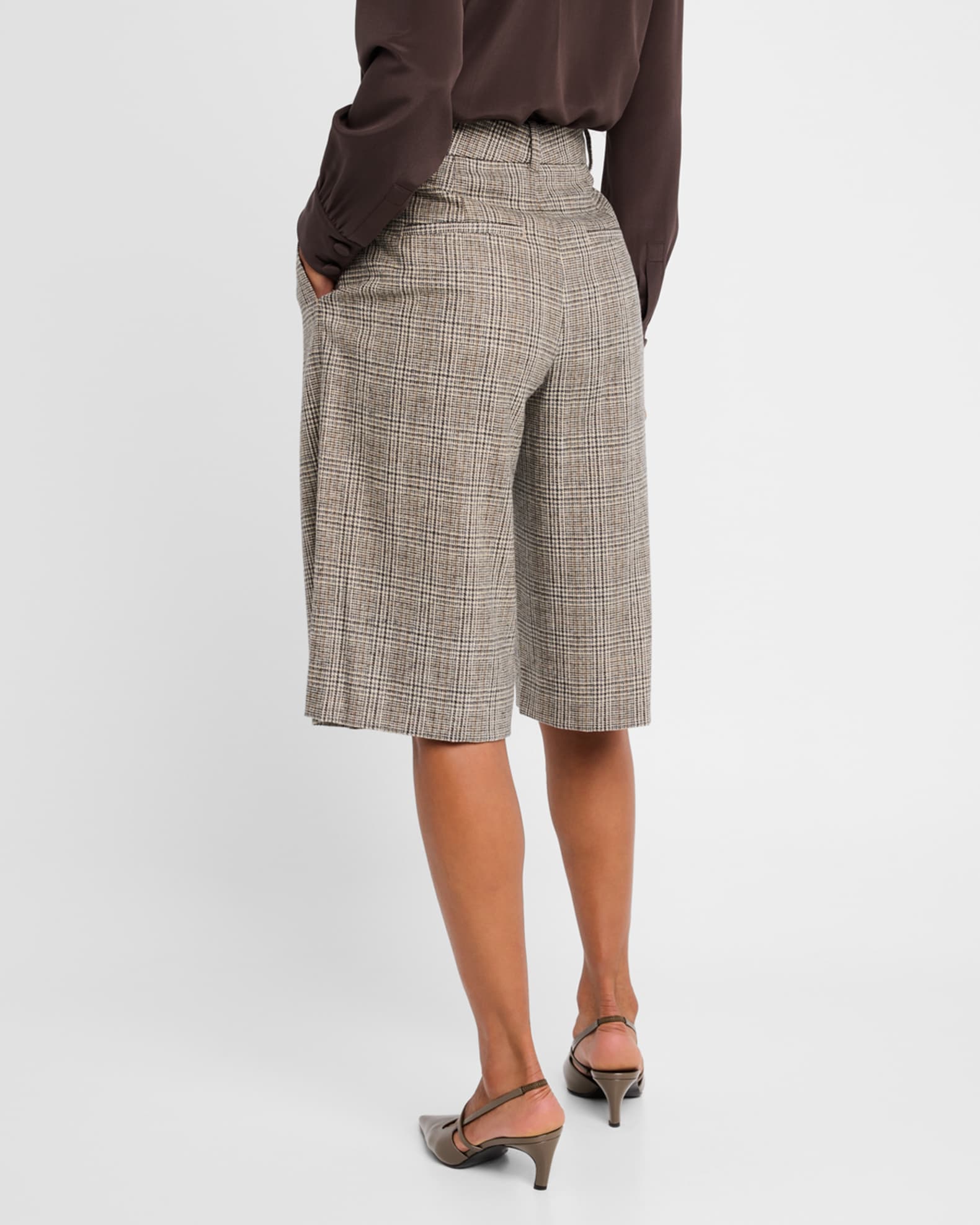 Vince Wide-Leg Wool-Blend Plaid Shorts | Neiman Marcus