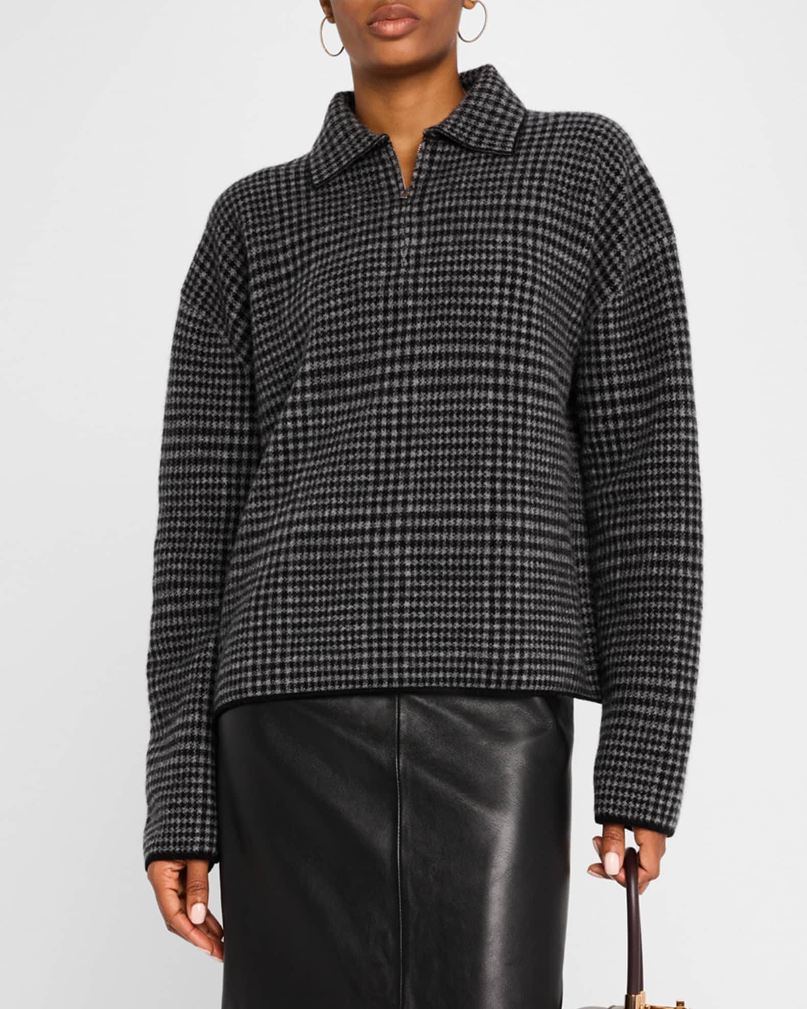 Vince Wool and Cashmere Plaid Half-Zip Sweater | Neiman Marcus