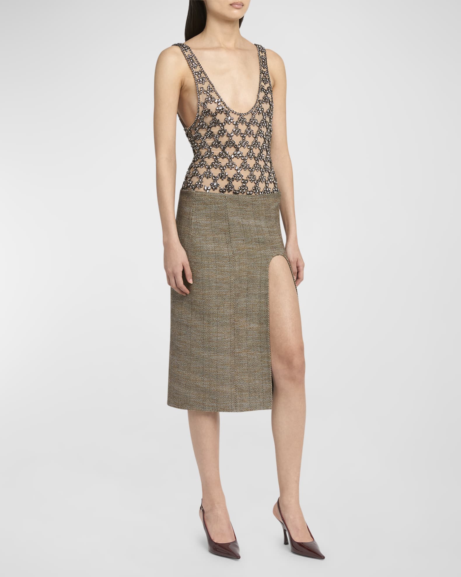 Stella McCartney Crystal Embellished Mesh Bodysuit | Neiman Marcus