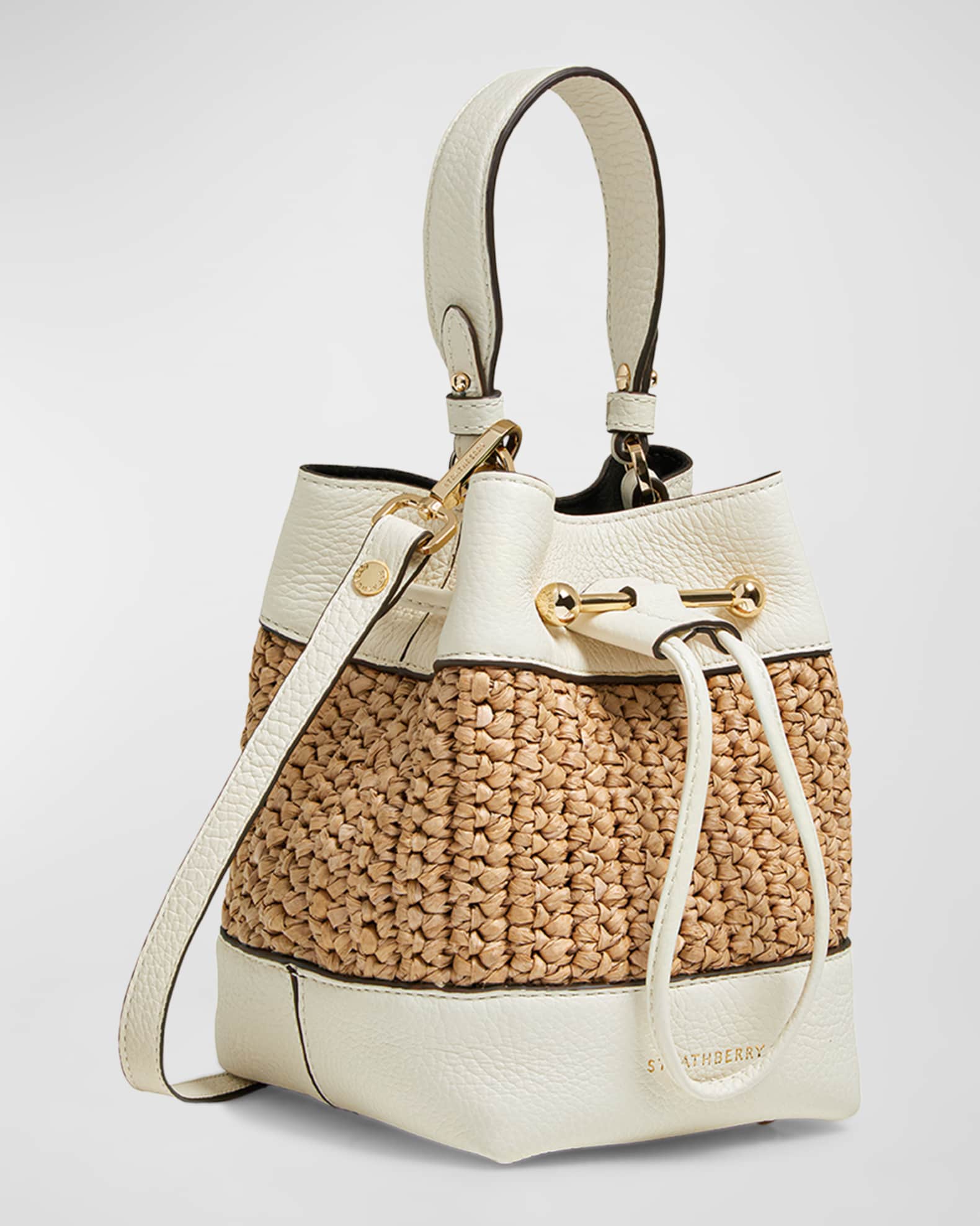 STRATHBERRY Lana Osette Raffia & Leather Bucket Bag | Neiman Marcus
