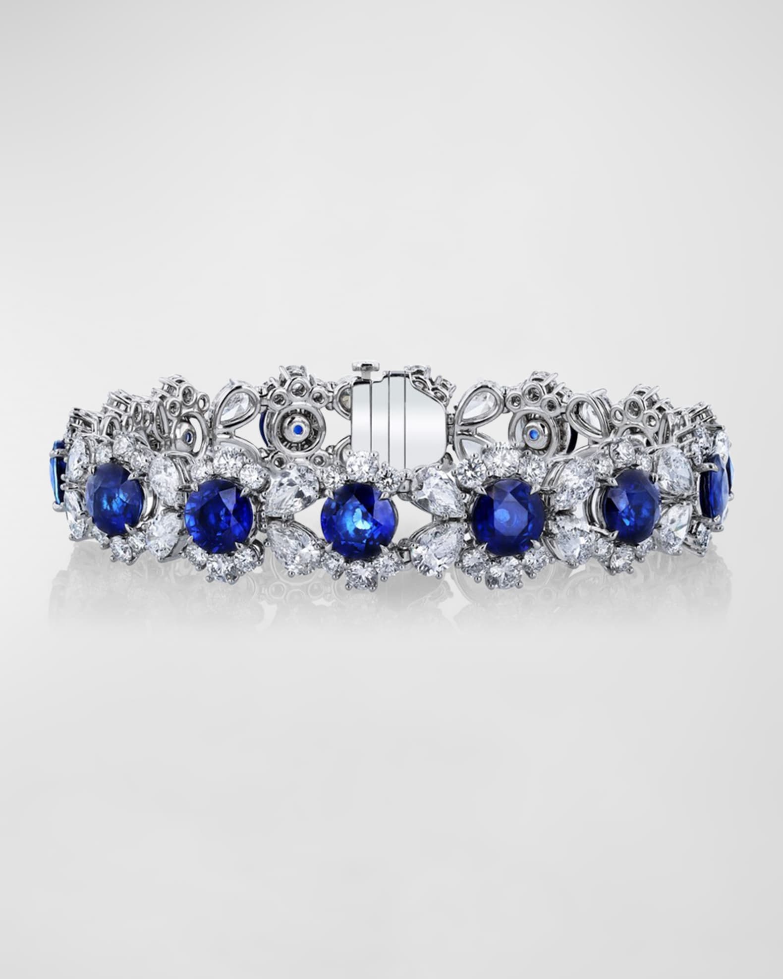 Neiman Marcus Diamonds Platinum Mixed Diamond Bracelet with Round Blue ...