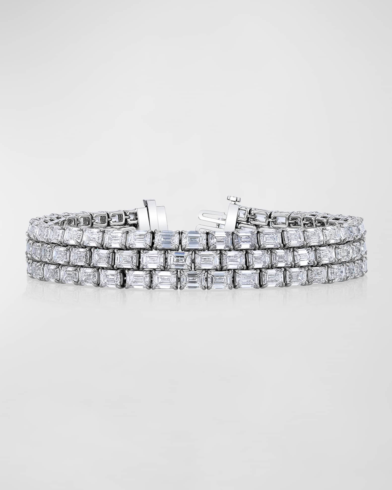 Neiman Marcus Diamonds Platinum Emerald-Cut Diamond 3 Row Bracelet, 7 ...