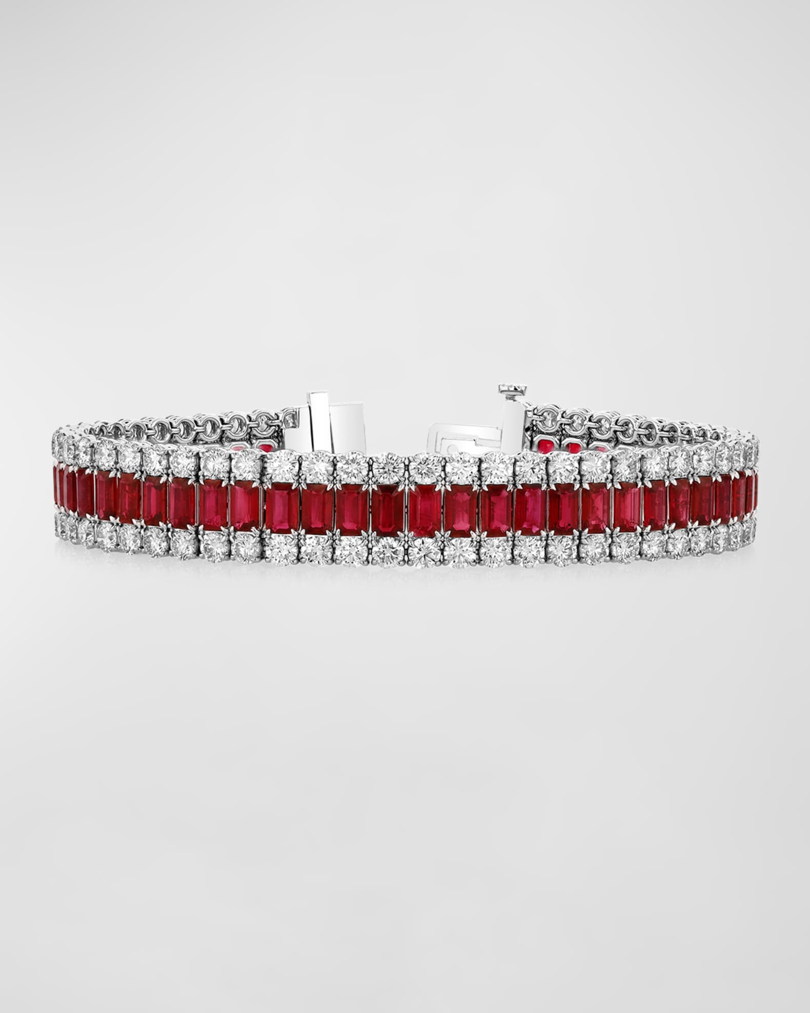 Neiman Marcus Diamonds 18K Gold Ruby and Diamond 3 Row Bracelet, 7 ...