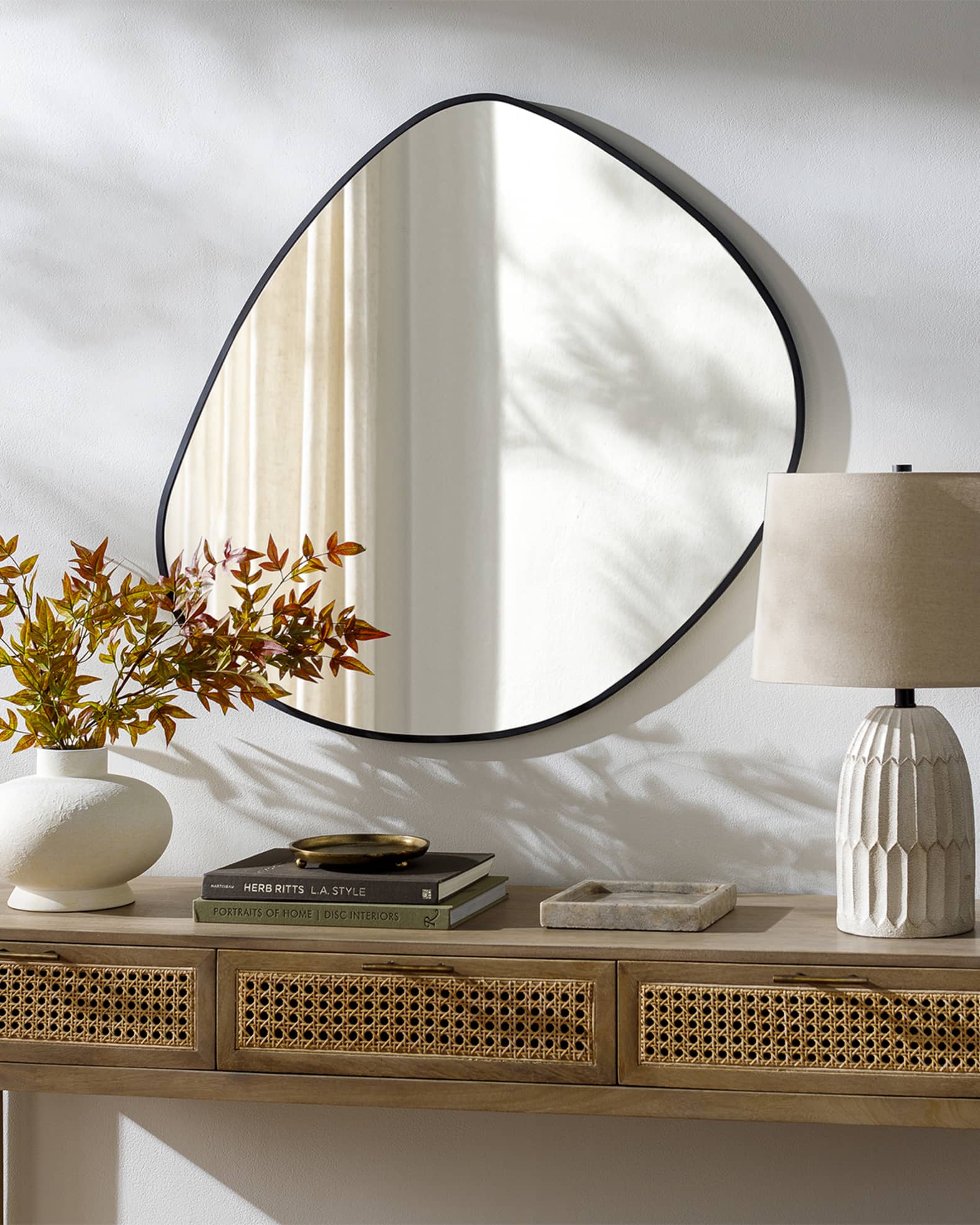 Surya Pebble 37" Free-Form Wall Mirror, Black | Neiman Marcus