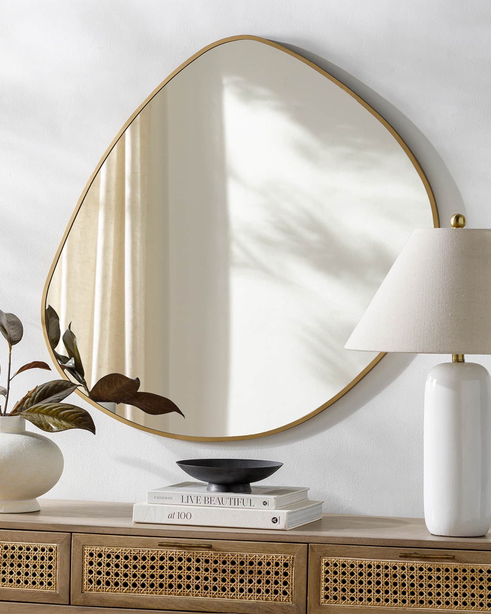 Surya Pebble 37" Free-Form Wall Mirror, Gold | Neiman Marcus