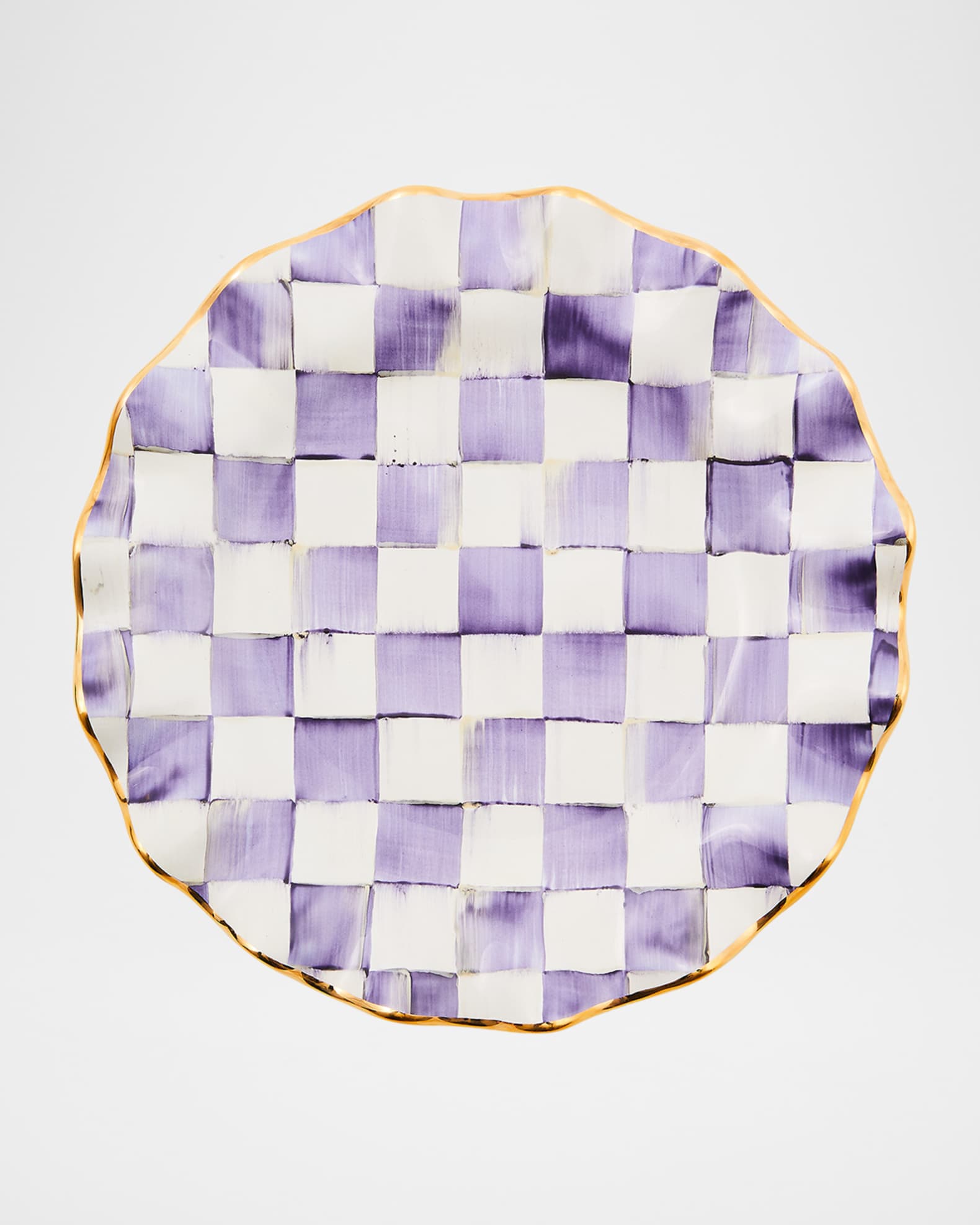 MacKenzie-Childs Plum Check Fluted Ceramic Dinner Plate | Neiman Marcus