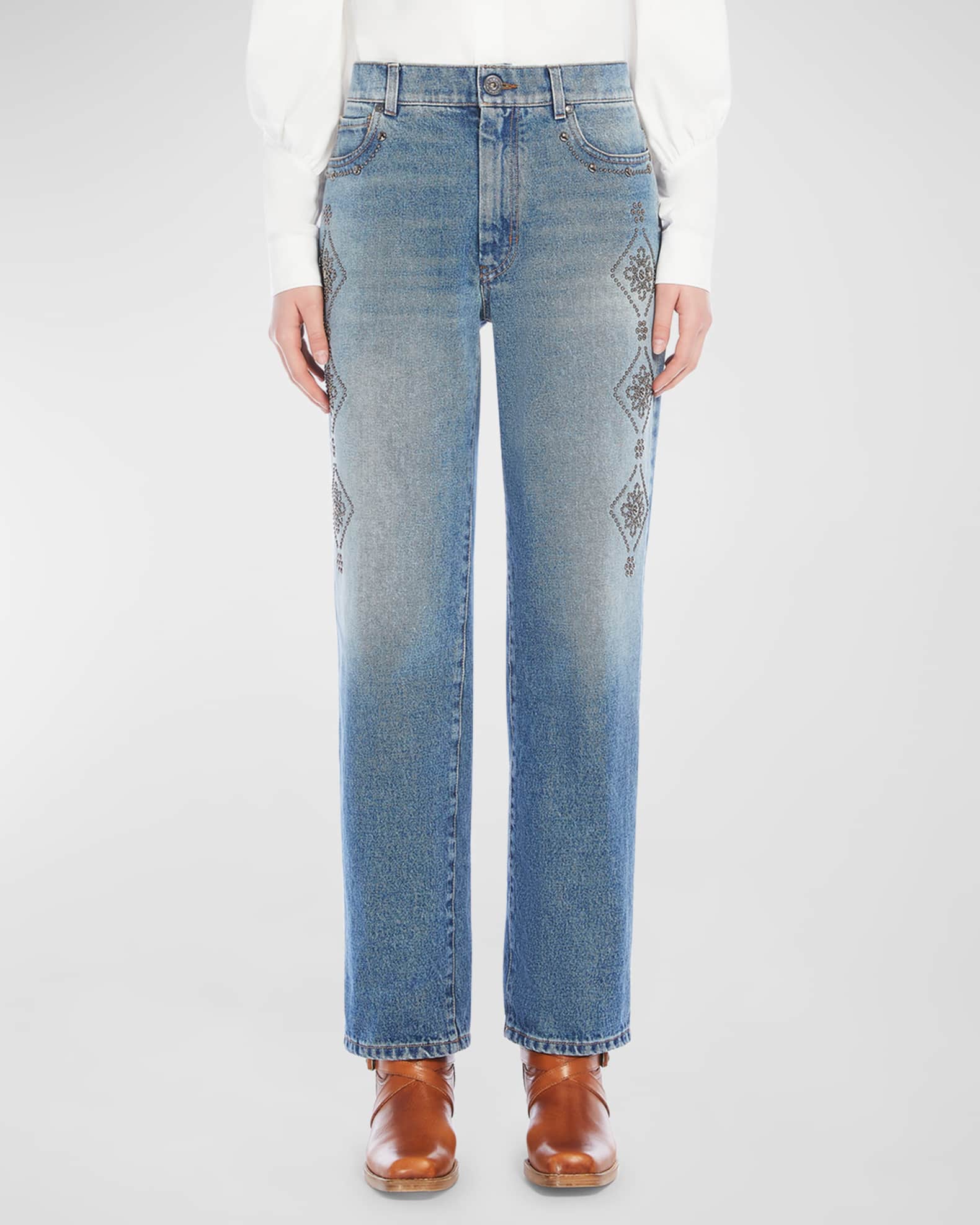 Weekend Max Mara Gatti Stud-Embellished Denim Jeans | Neiman Marcus