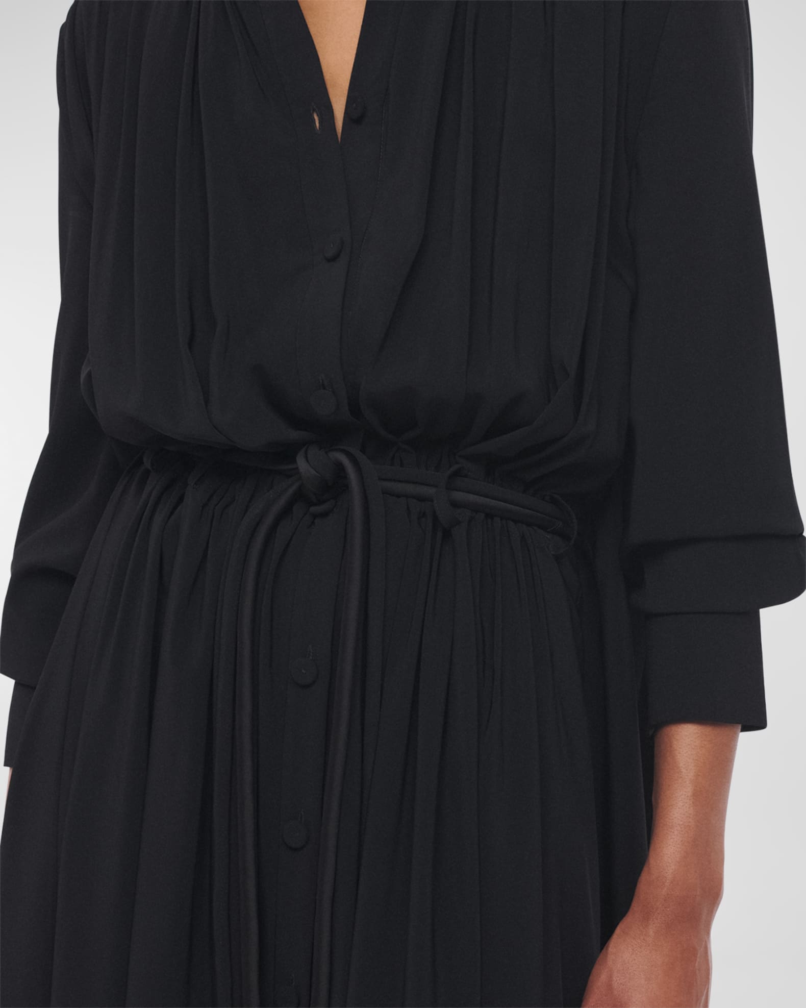 Another Tomorrow Long Pleated Drawstring Shirtdress | Neiman Marcus