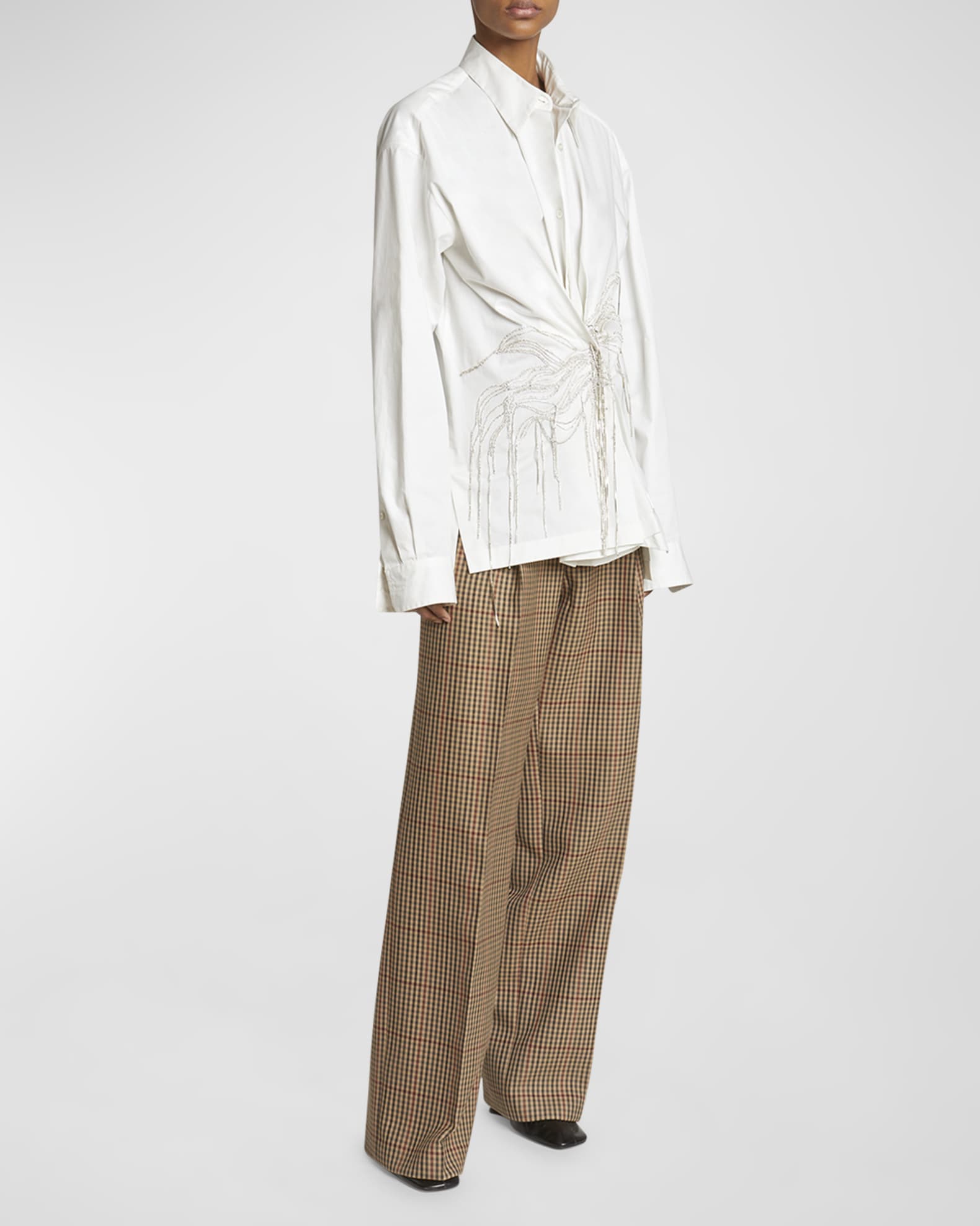 Dries Van Noten Clicks Embellished Button-Front Shirt | Neiman Marcus