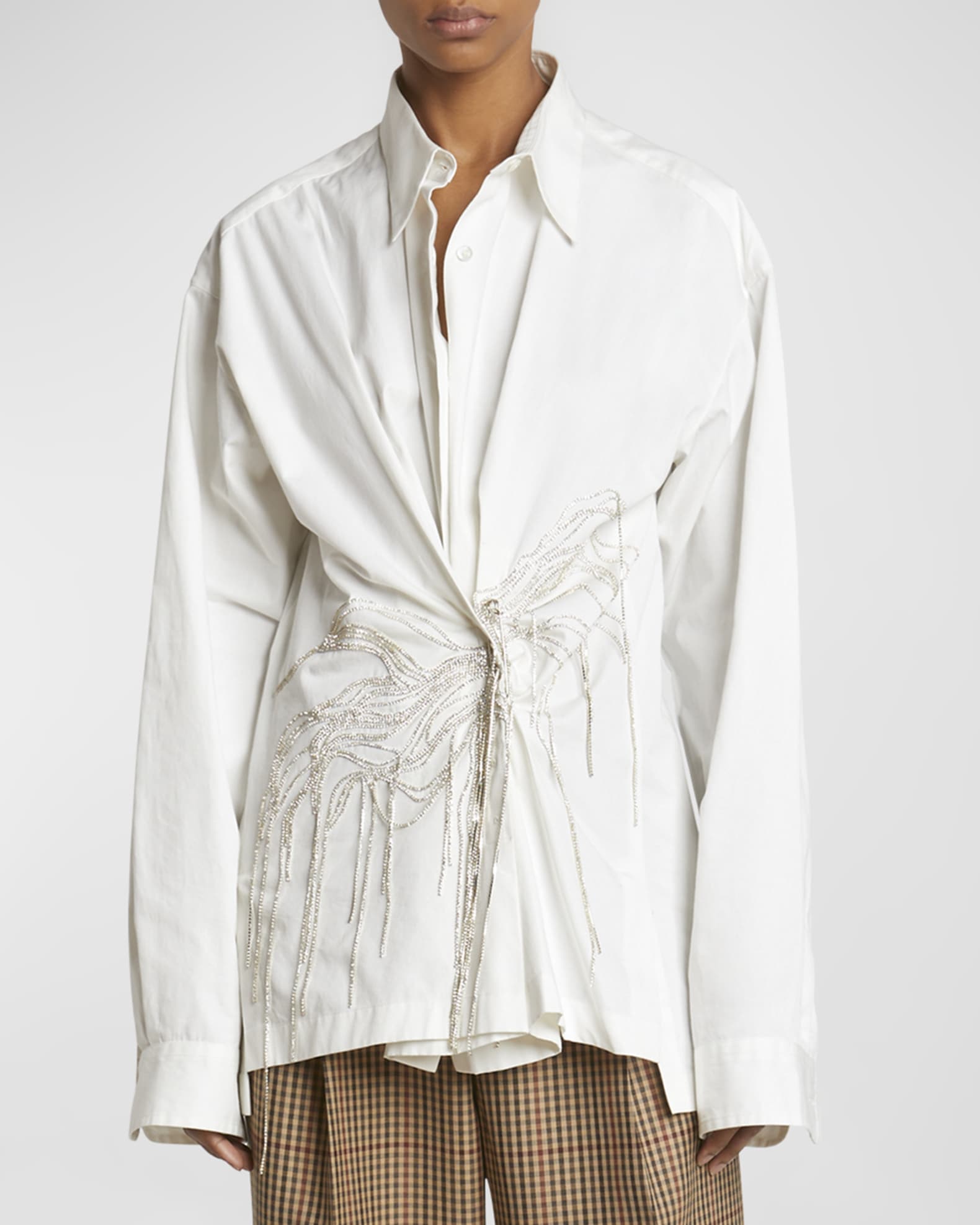 Dries Van Noten Clicks Embellished Button-Front Shirt | Neiman Marcus