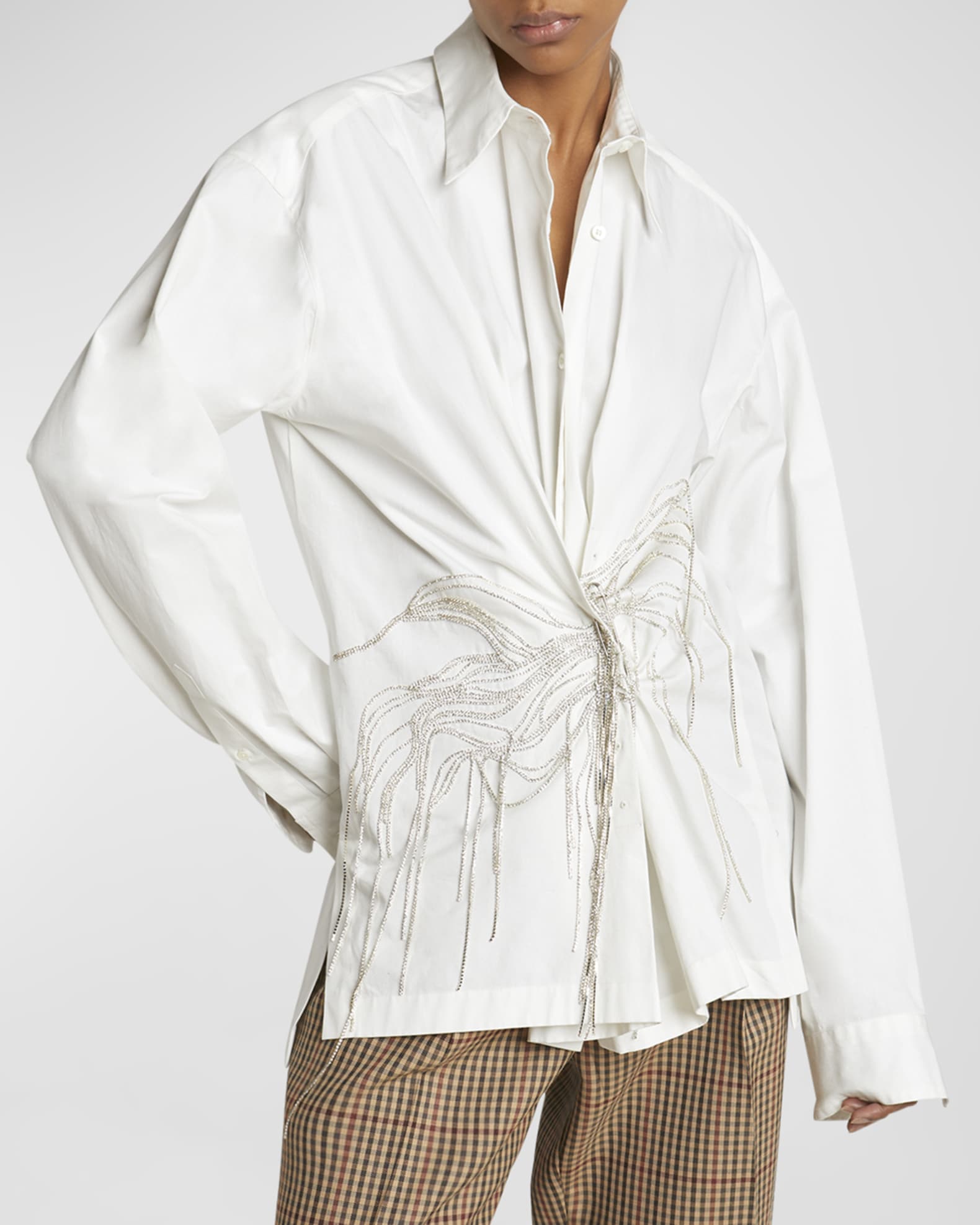Dries Van Noten Clicks Embellished Button-Front Shirt | Neiman Marcus