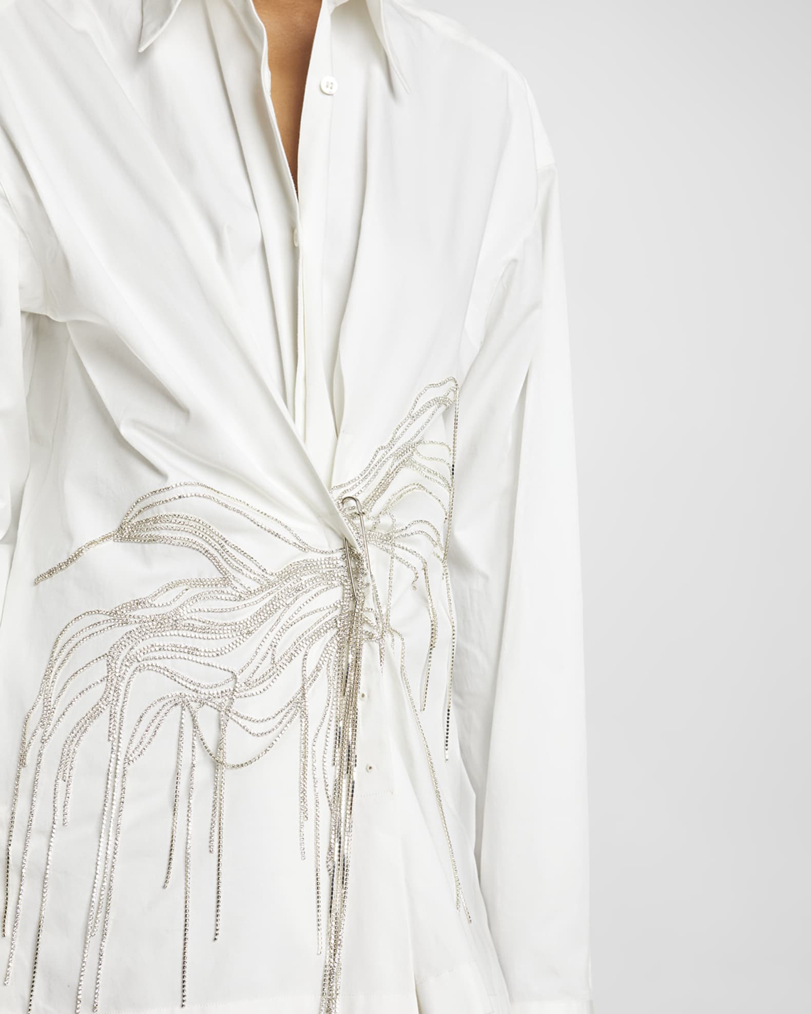 Dries Van Noten Clicks Embellished Button-Front Shirt | Neiman Marcus