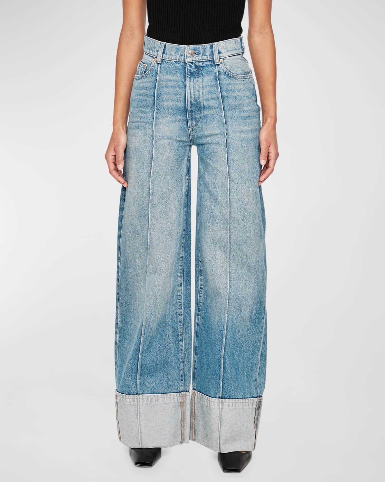 DL1961 Hepburn Wide-Leg High-Rise Cuffed Jeans | Neiman Marcus