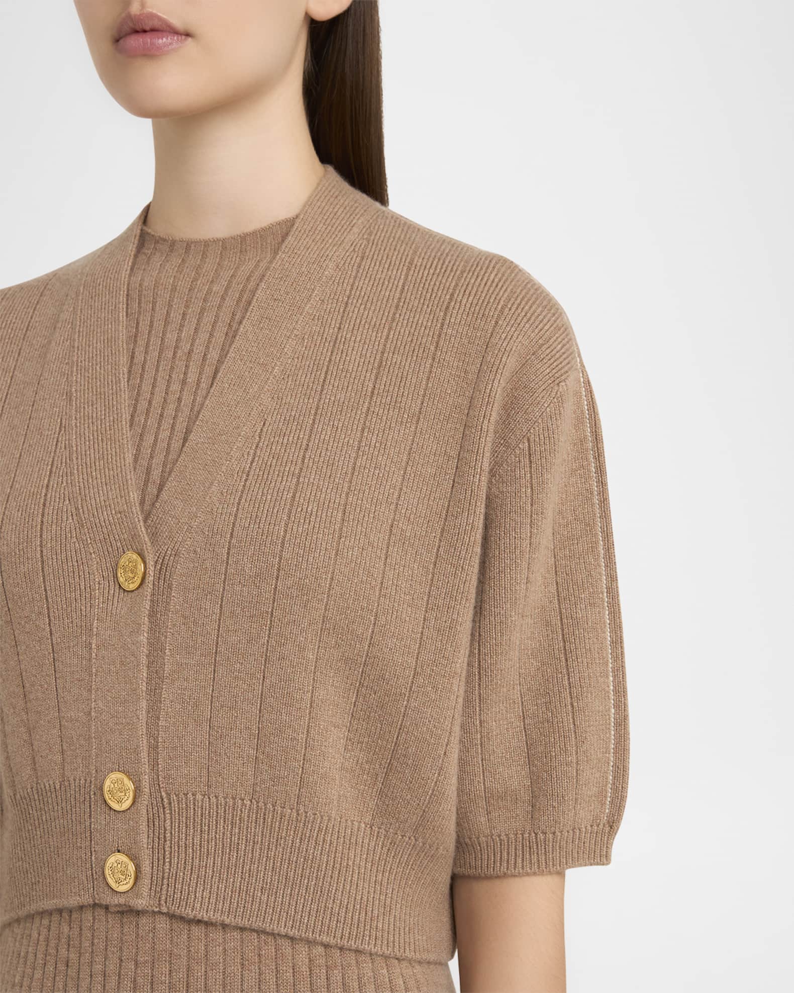 Loro Piana Cervatto Short-Sleeve Baby Cashmere Cardigan | Neiman Marcus