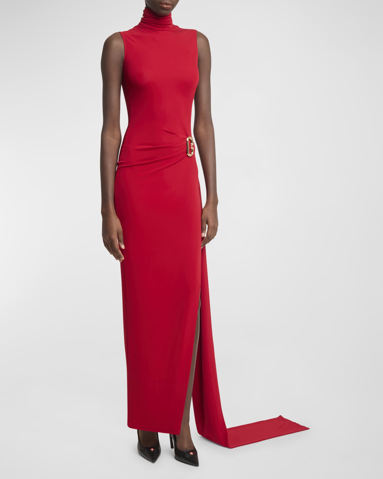 CASABLANCA Ruched Column Dress with Side Sash | Neiman Marcus