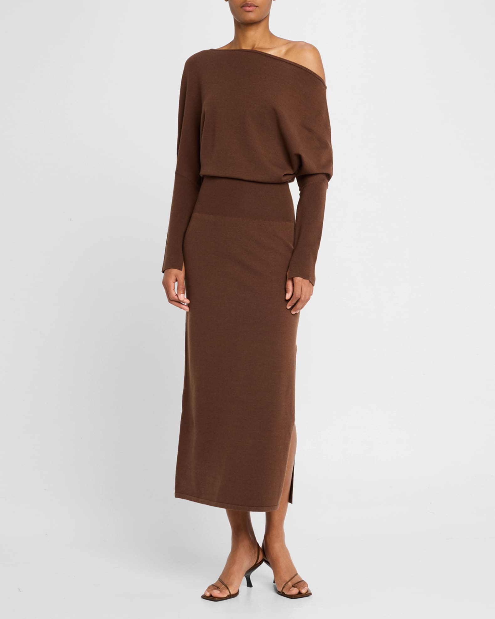 SIMKHAI Janese One-Shoulder Wool-Blend Midi Dress | Neiman Marcus