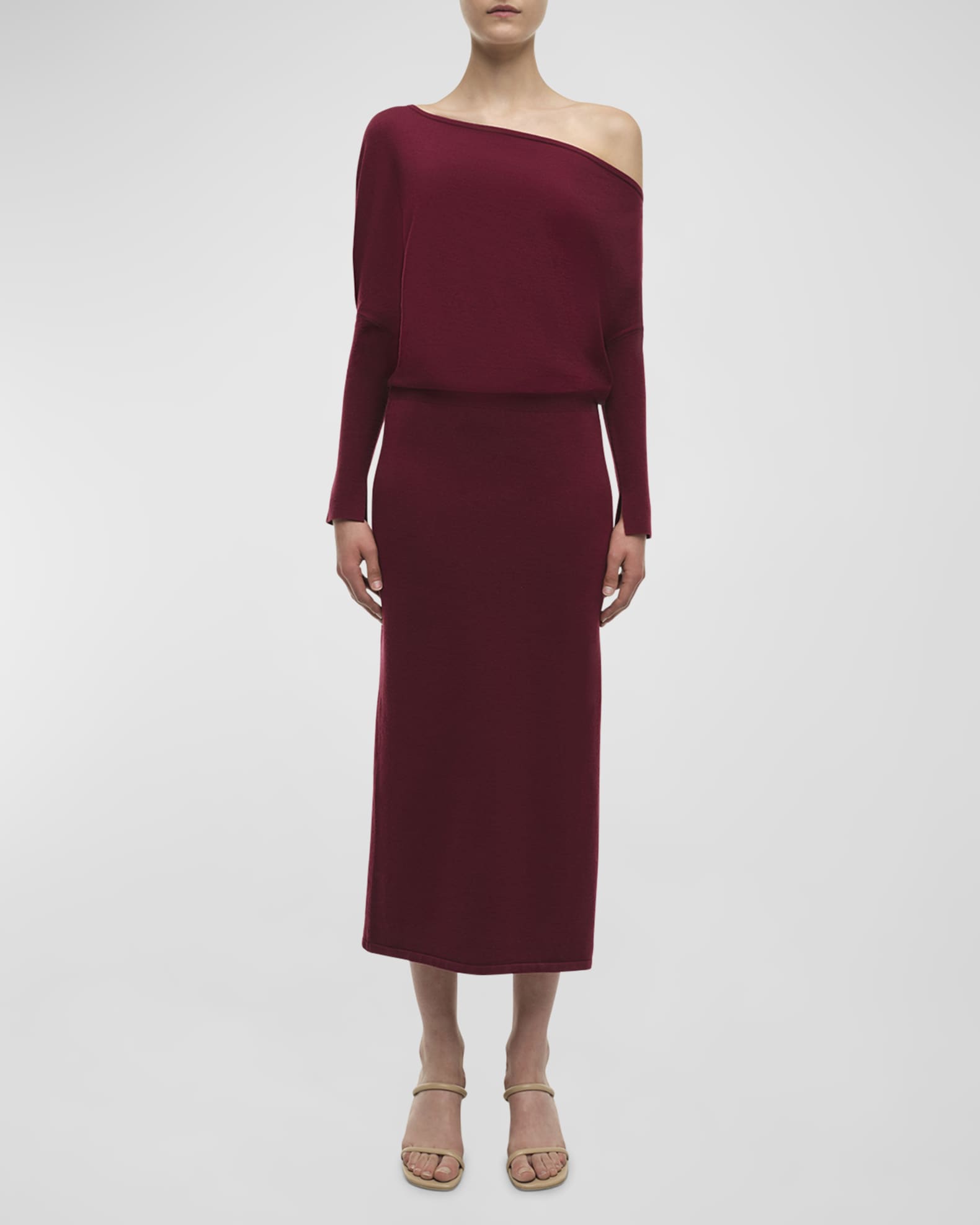 SIMKHAI Janese One-Shoulder Wool-Blend Midi Dress | Neiman Marcus